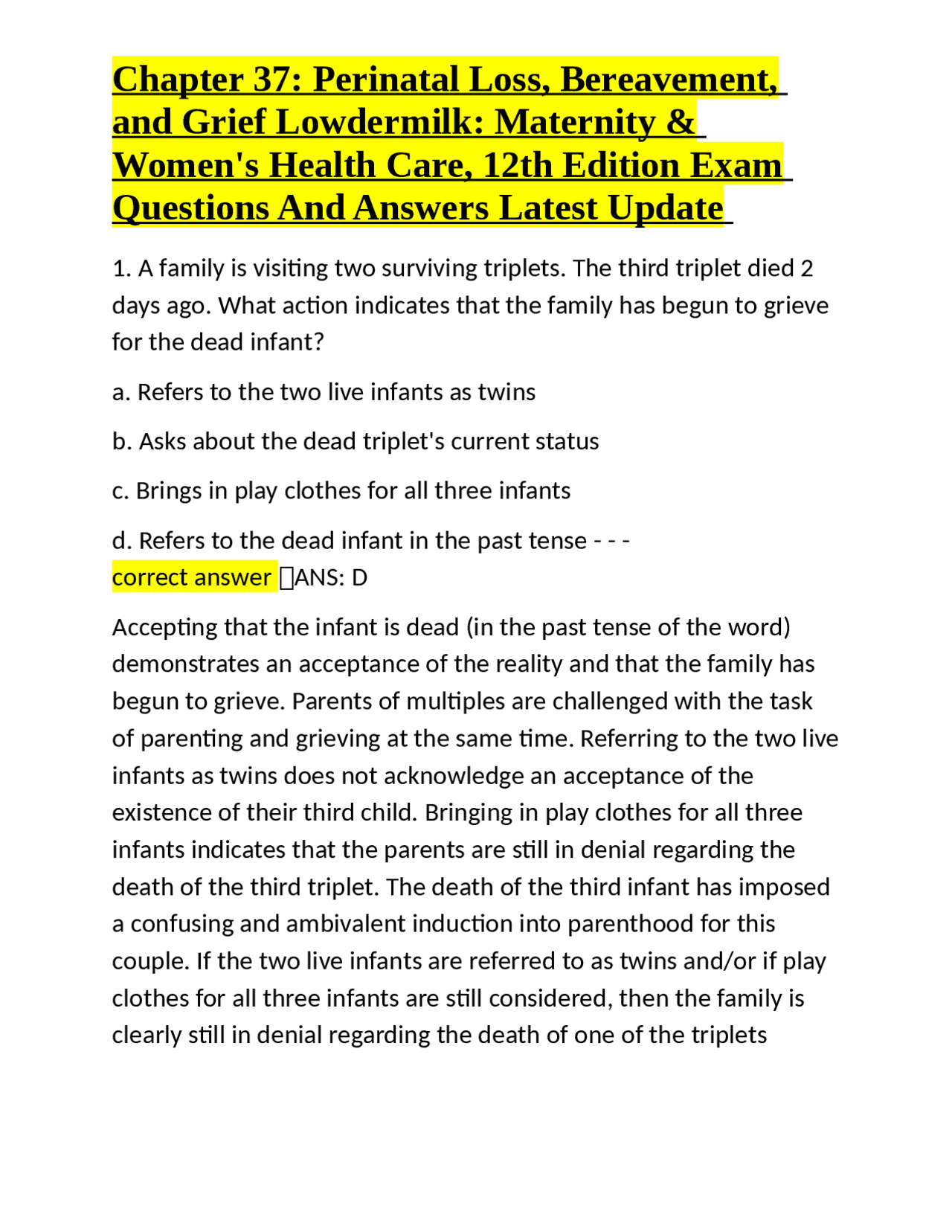 Perinatal Loss & Grief: Exam Questions for Lowdermilk's Maternity ...