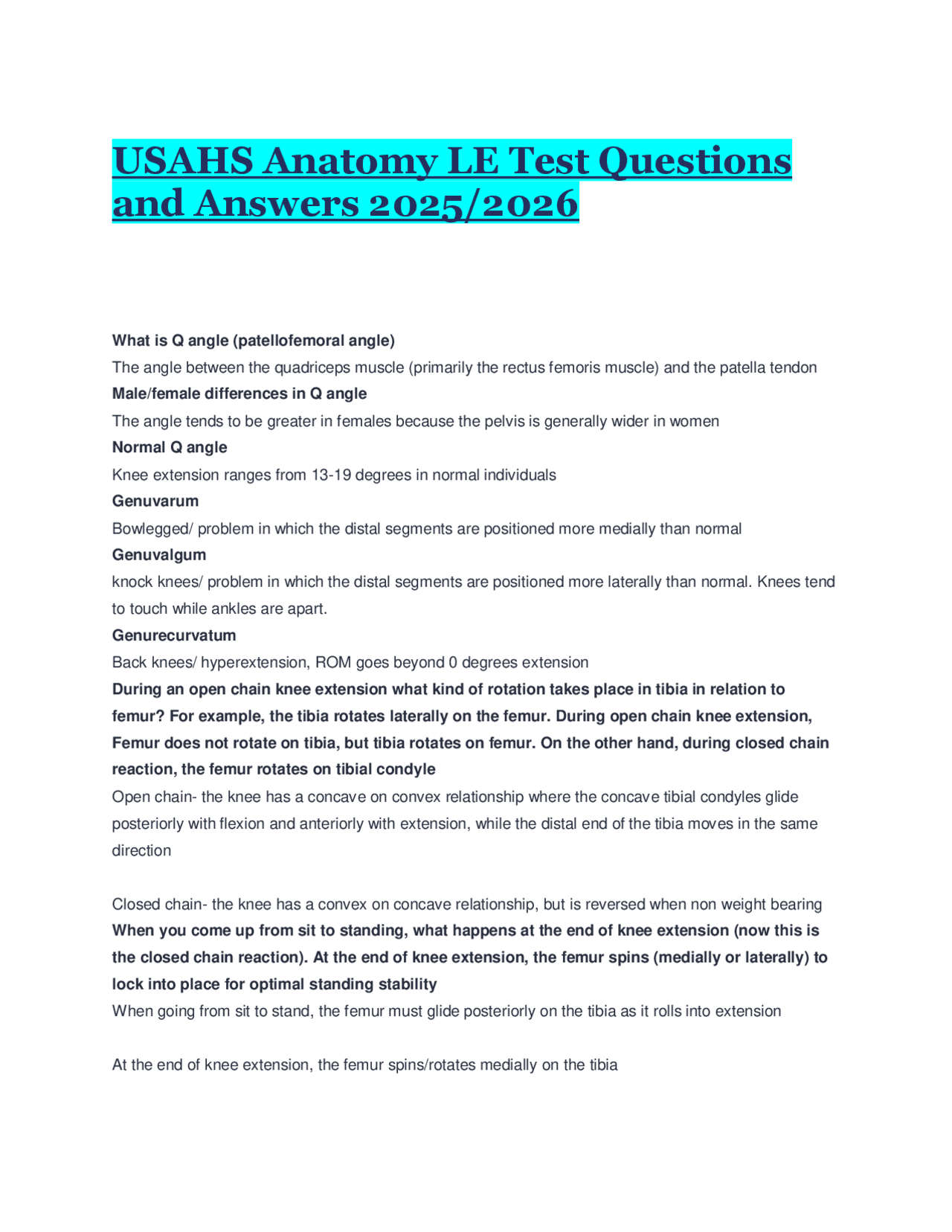 Anatomy LE Test Questions and Answers: A Comprehensive Guide to Human ...