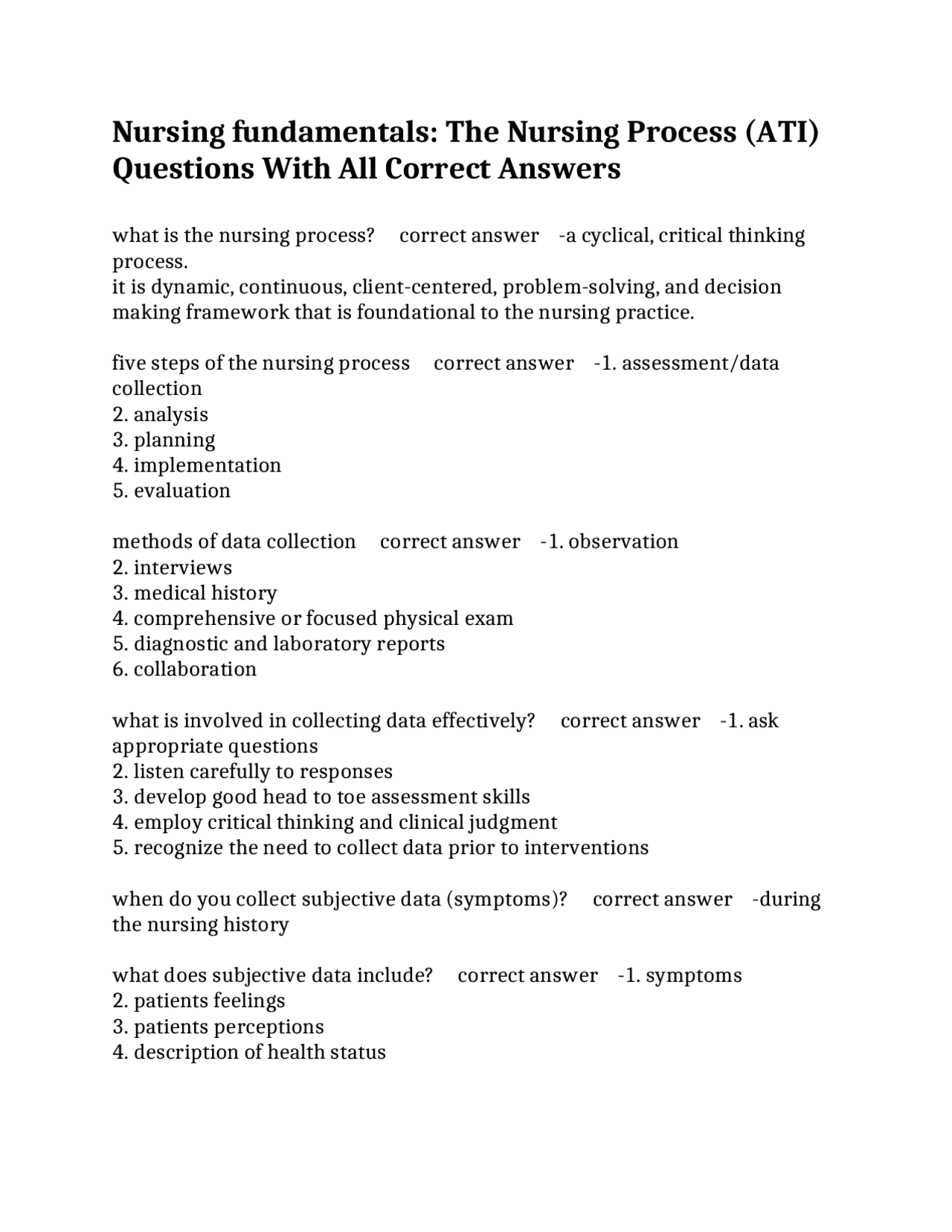 Nursing fundamentals: The Nursing Process (ATI) Questions With All ...