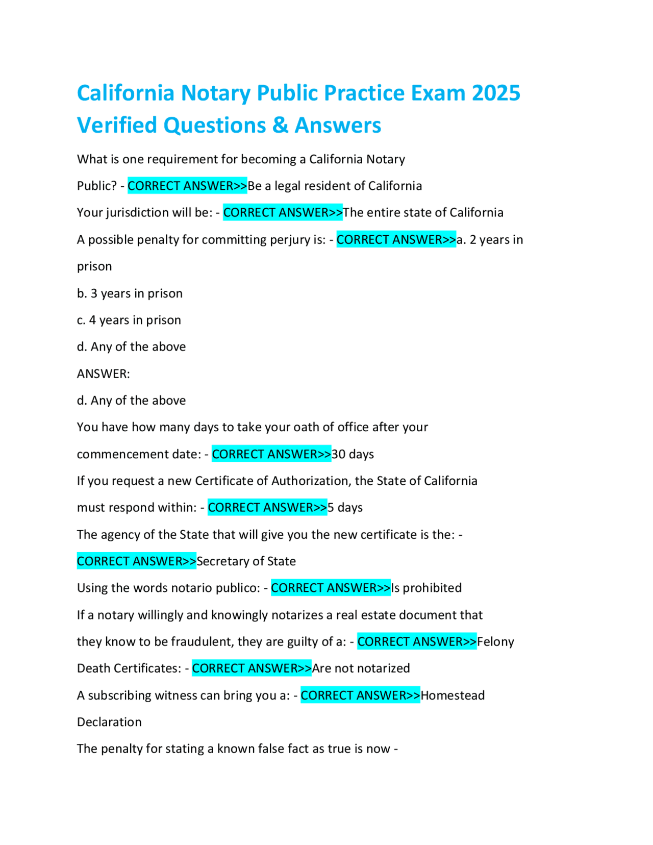California Notary Public Practice Exam 2025 Verified Questions ...