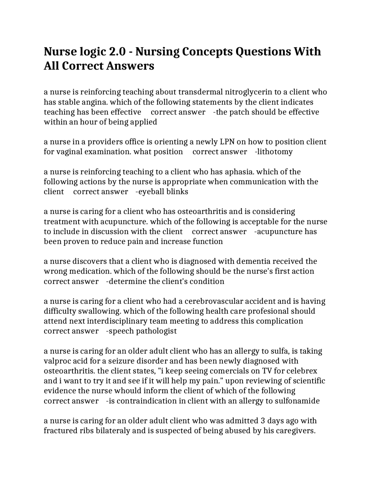 Nursing Concepts Questions and Answers: A Study Guide for Nursing ...