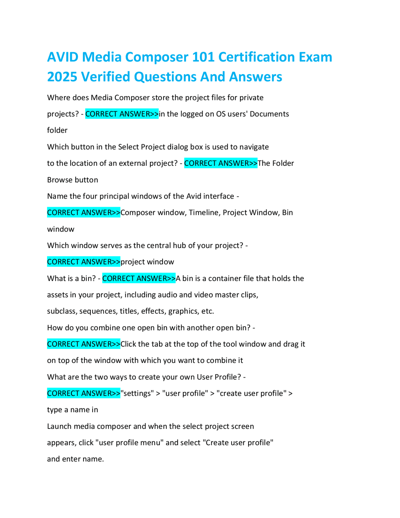 AVID Media Composer 101 Certification Exam 2025 Verified Questions And Answers | Exams Nursing ...