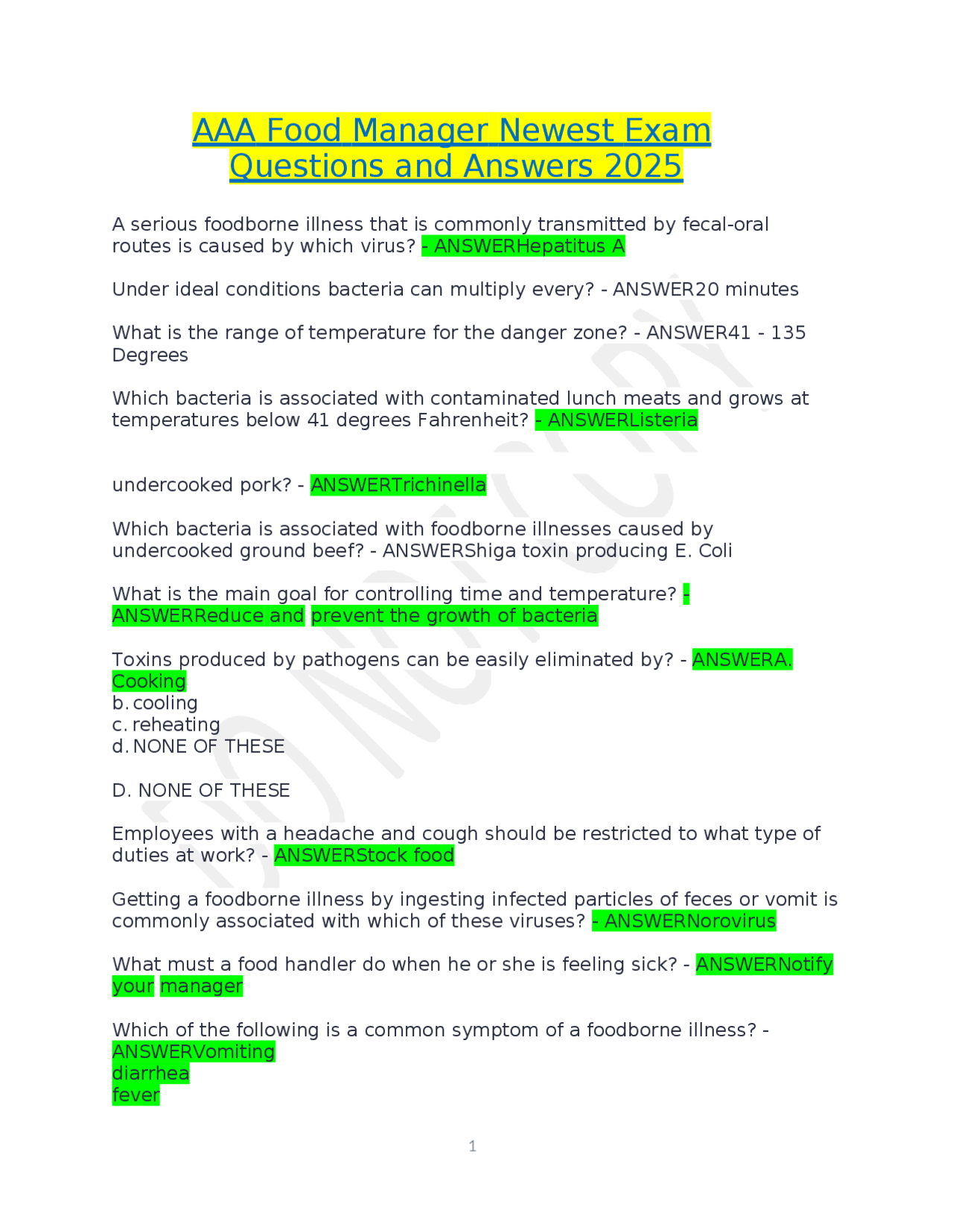 Food Safety Exam Questions and Answers: A Comprehensive Guide for Food ...