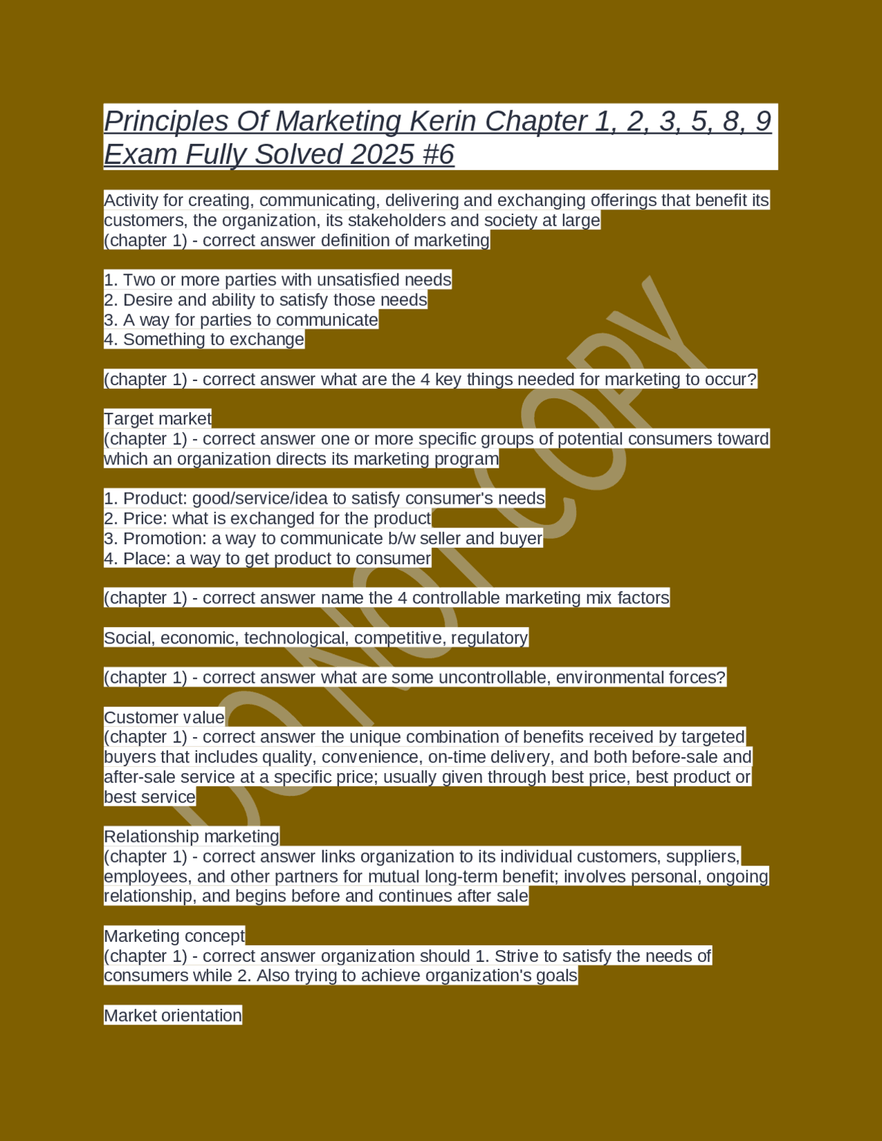 Principles of Marketing: Solved Exam Questions and Exercises (Kerin ...