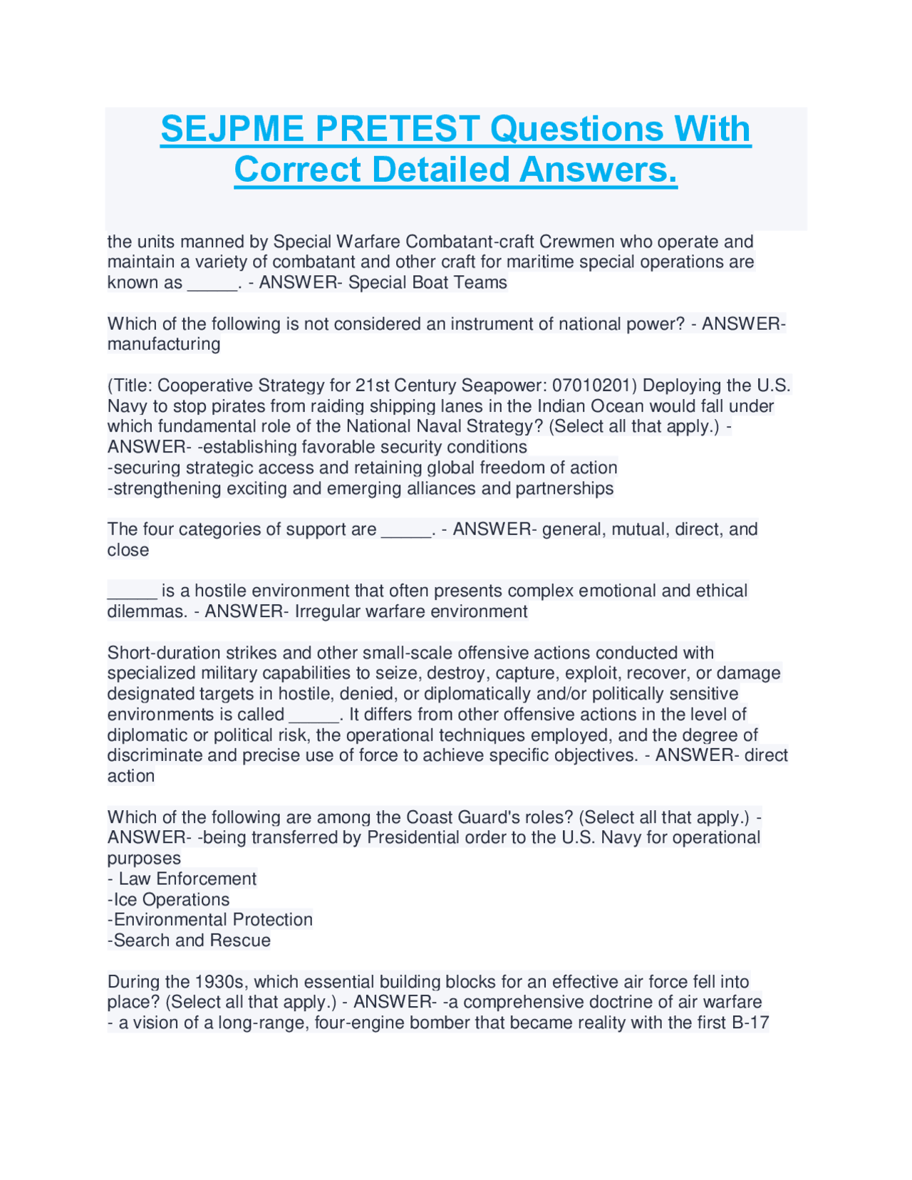 SEJPME PRETEST Questions With Correct Detailed Answers..pdf | Exams ...