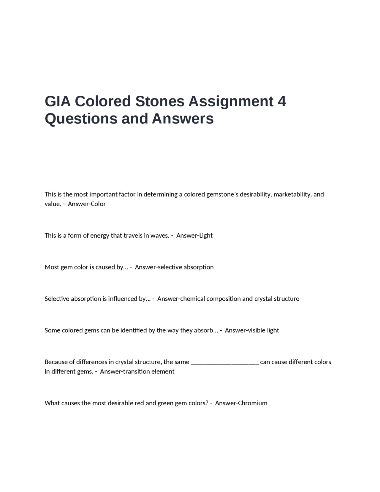Gemmology: Color in Gemstones - Questions and Answers | Exams Nursing ...
