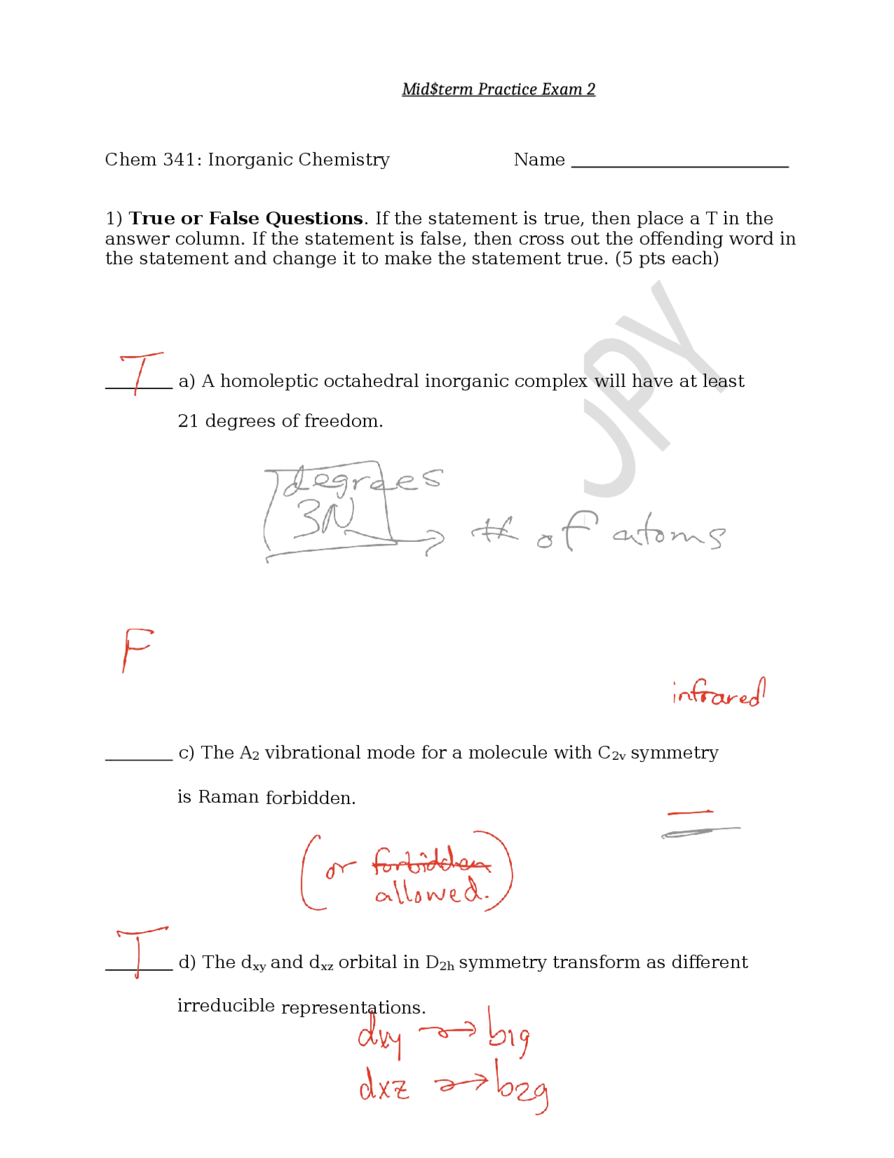 Inorganic Chemistry Practice Exam: Midterm 2 - Chem 341 | Exams Nursing ...