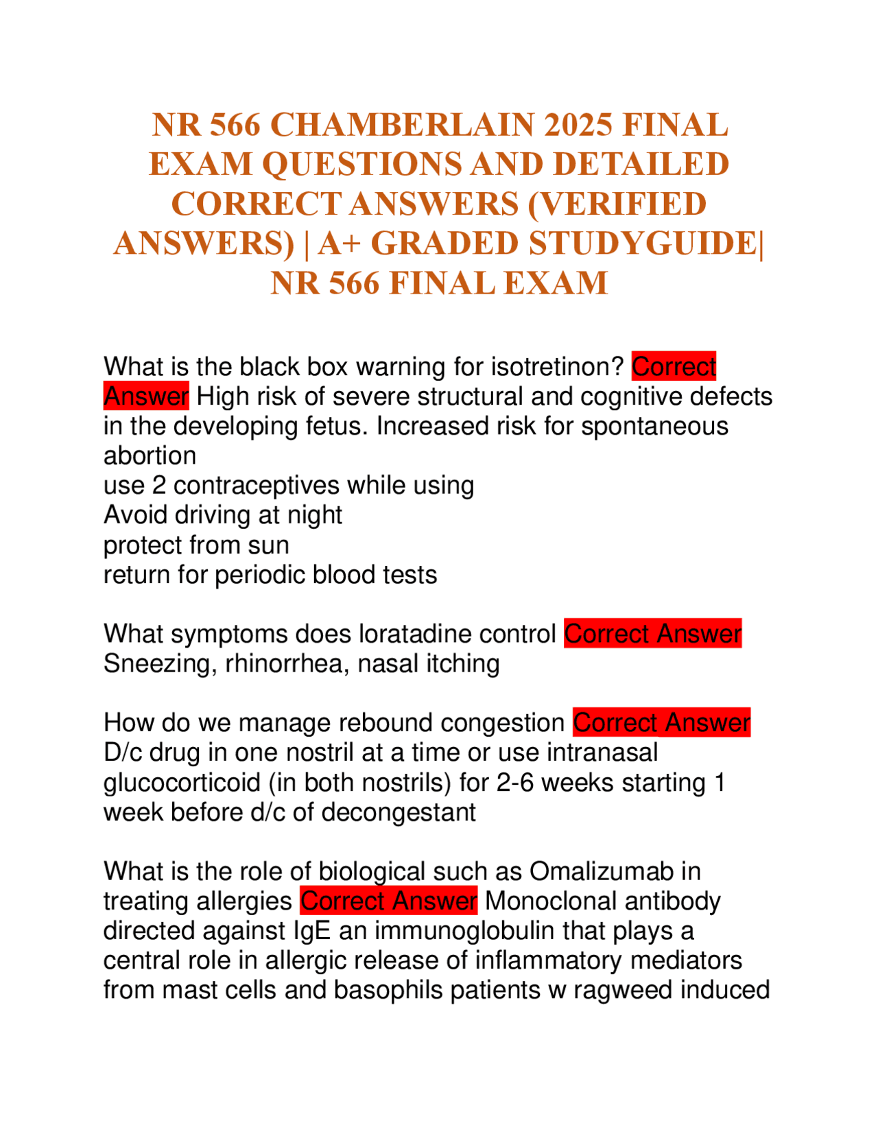 NR 566 CHAMBERLAIN 2025 FINAL EXAM QUESTIONS AND DETAILED CORRECT ...