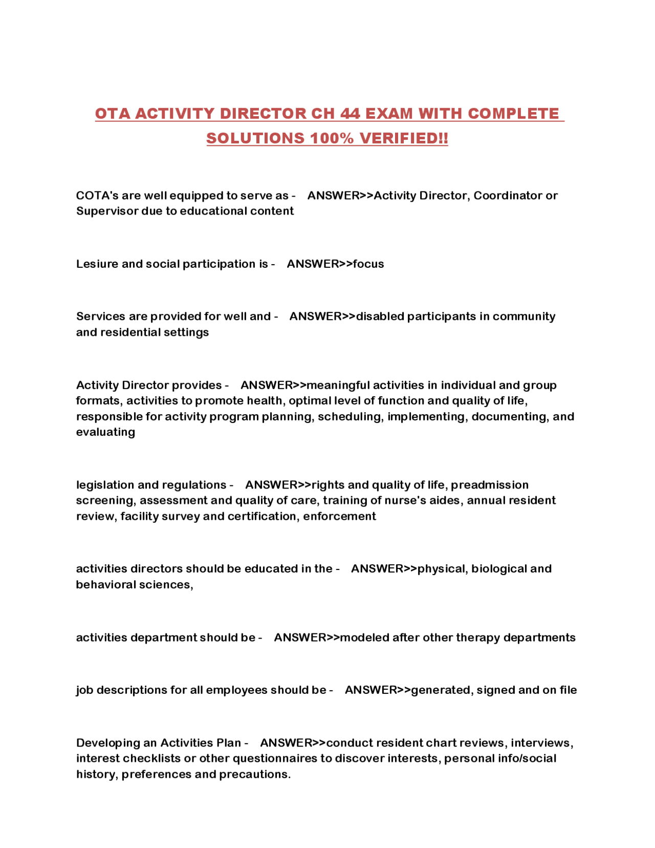 OTA Activity Director CH 44 Exam: Complete Solutions and Study Guide ...