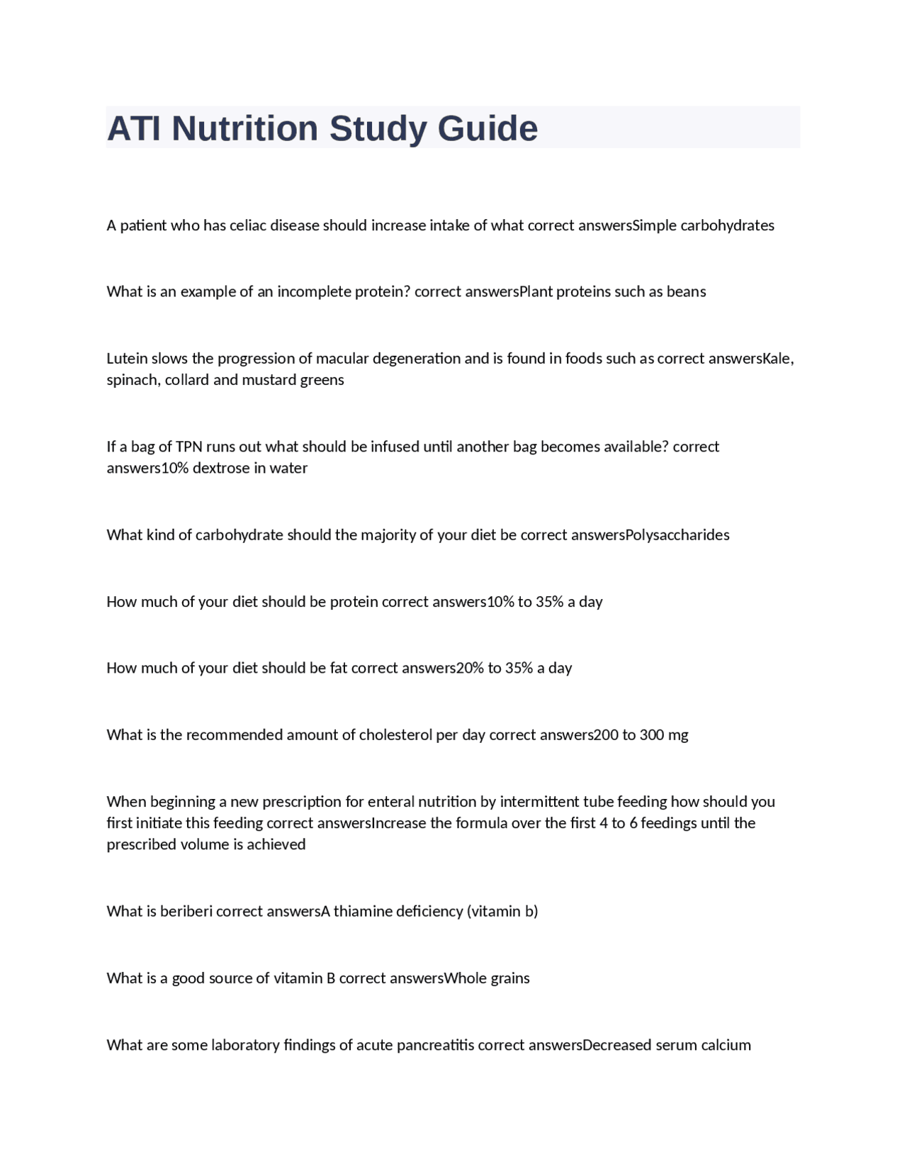 ATI Nutrition Study Guide: Comprehensive Guide to Nutrition for ...