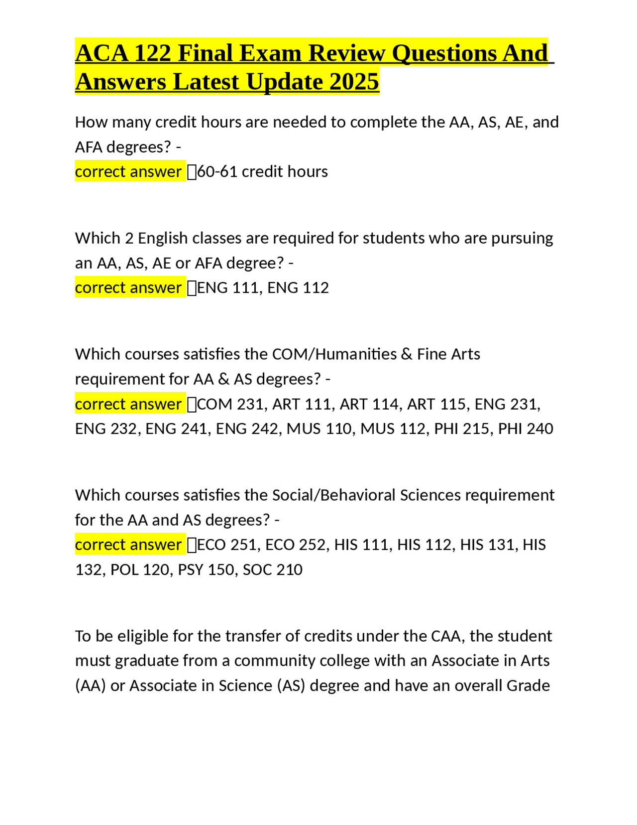 ACA 122 Final Exam Review: Key Concepts & Study Strategies | Exams English Literature | Docsity