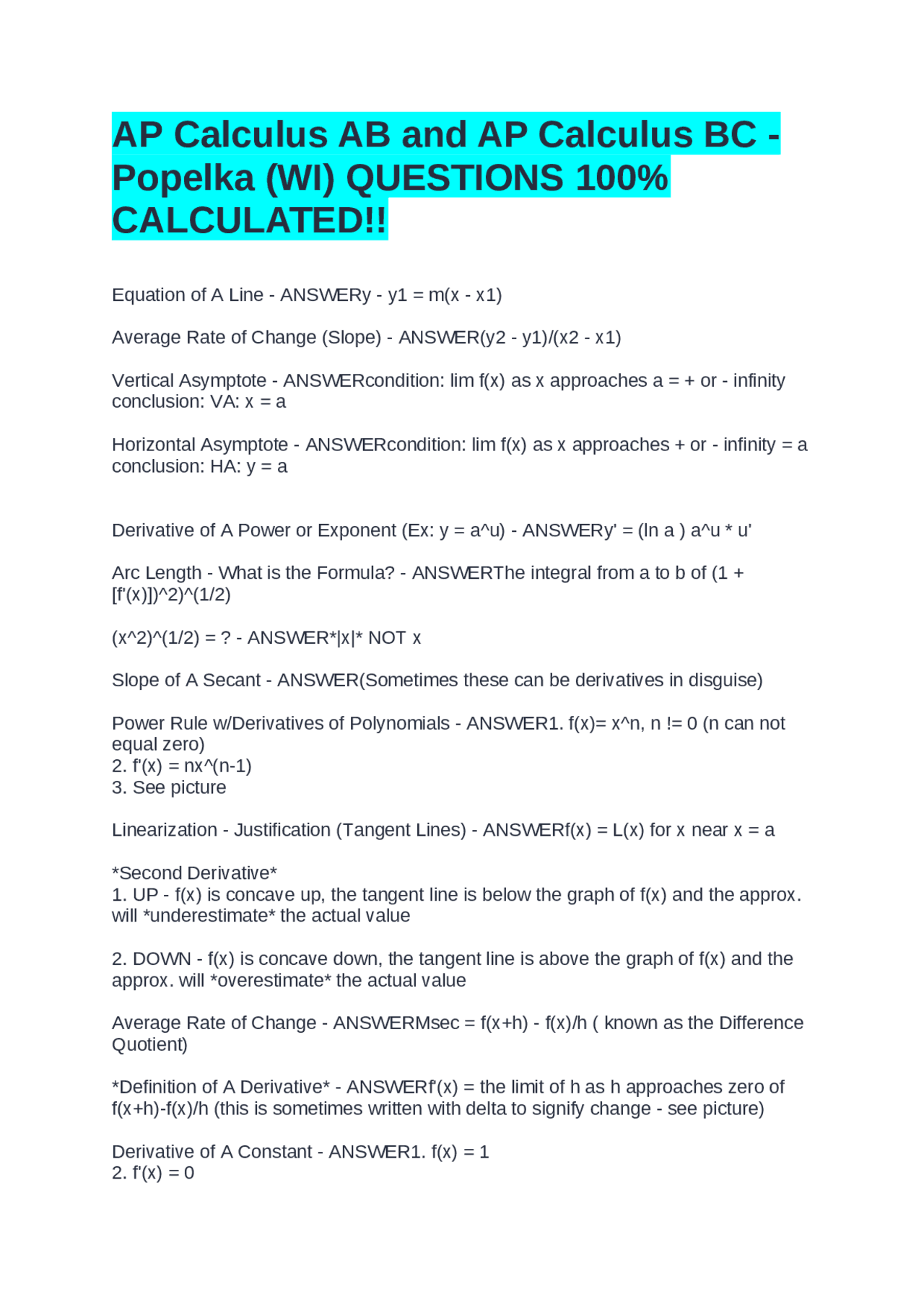 AP Calculus AB and BC: Essential Concepts and Formulas | Exams Advanced ...