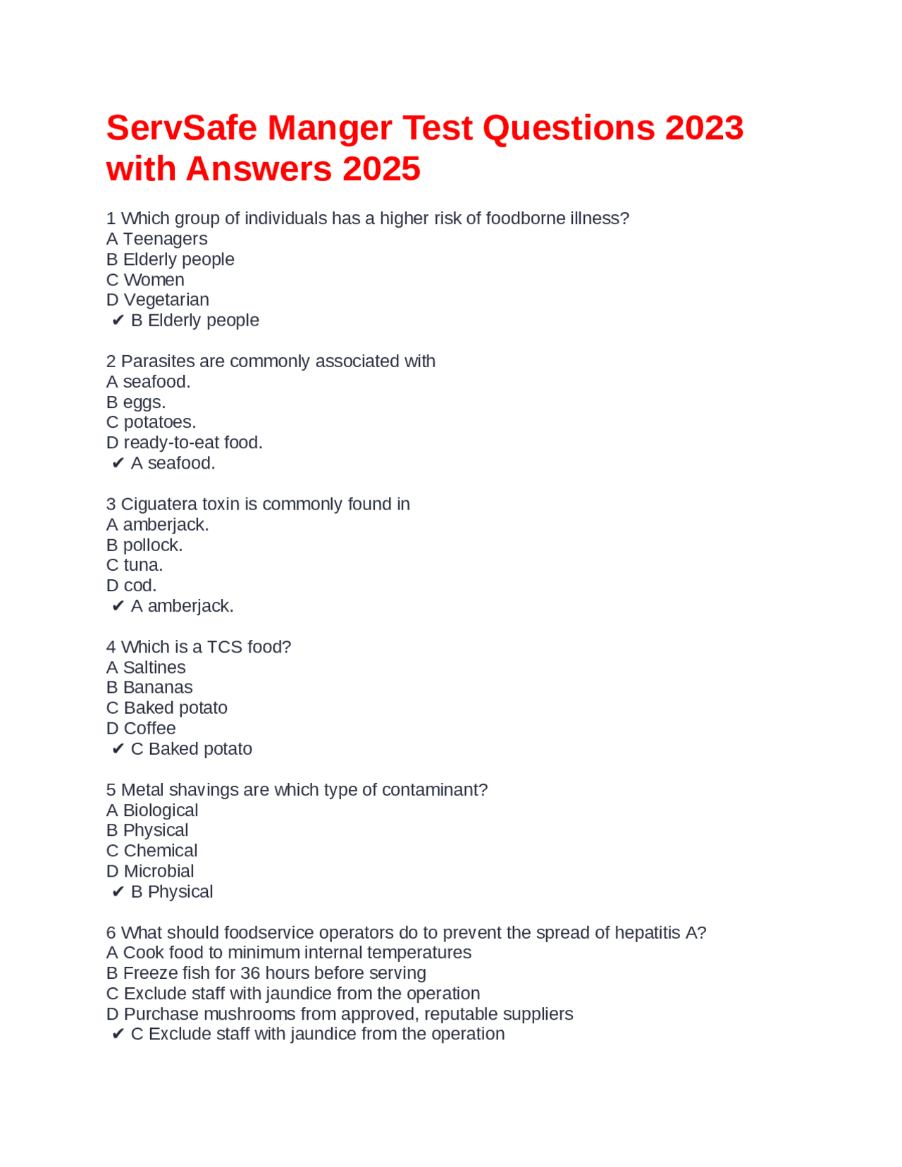 ServSafe Manager Test Questions and Answers: A Comprehensive Guide to ...