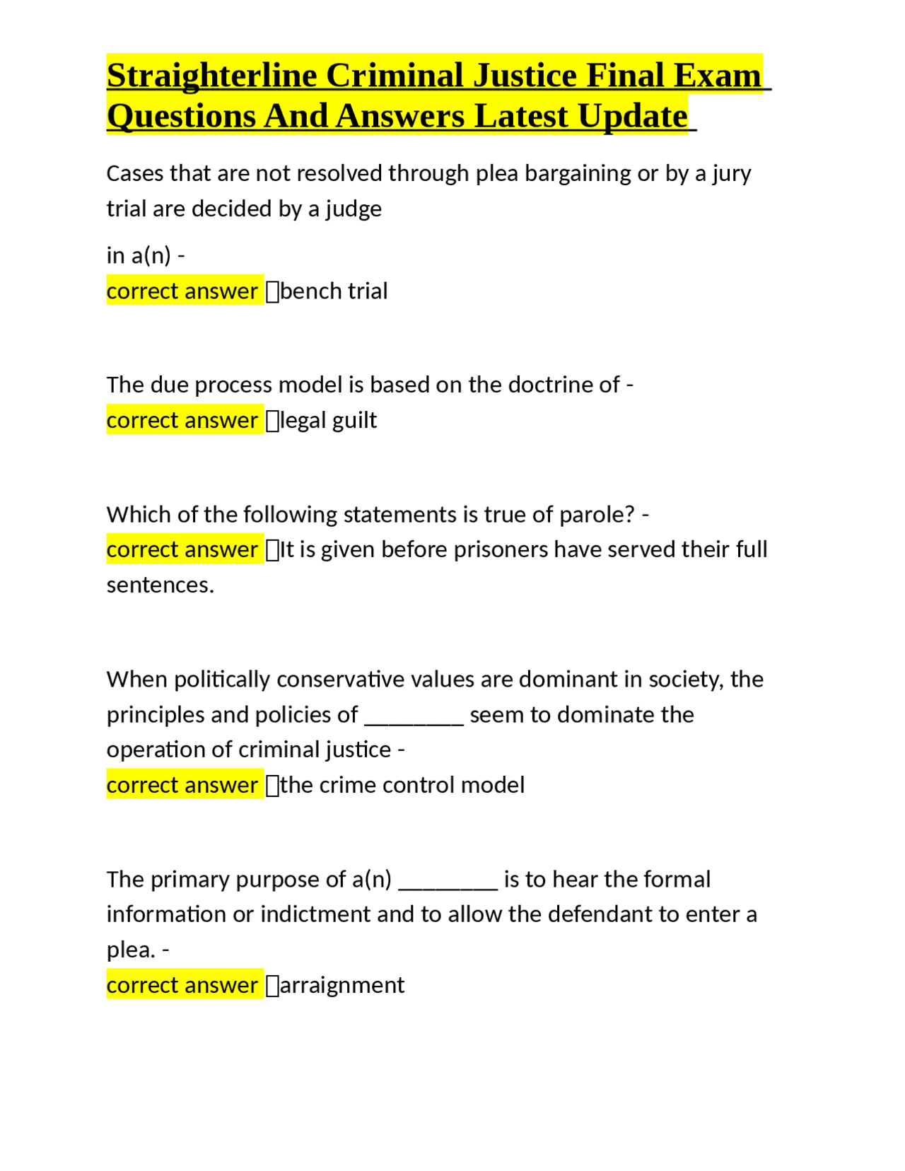 Criminal Justice Final Exam Questions and Answers | Exams Criminal ...