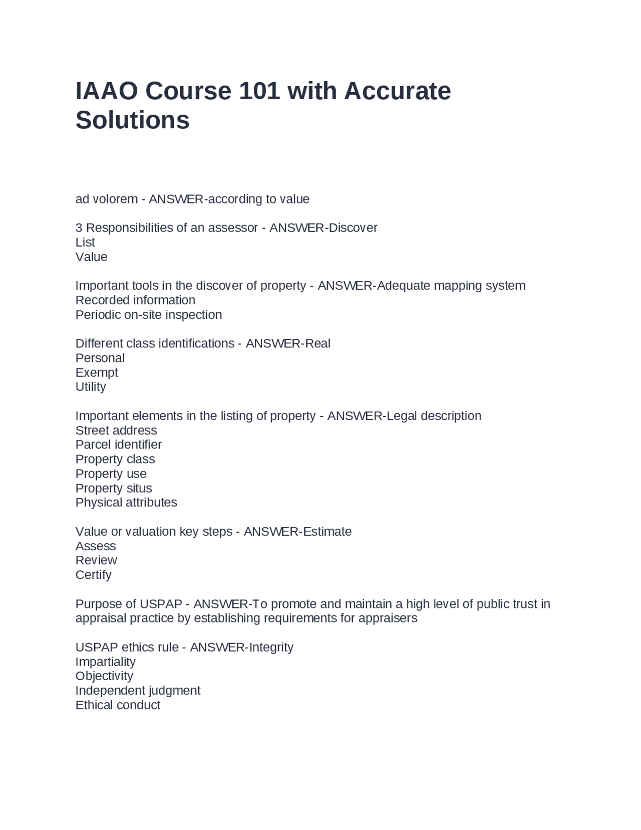 IAAO Course 101: Real Estate Appraisal Fundamentals | Exams Nursing ...