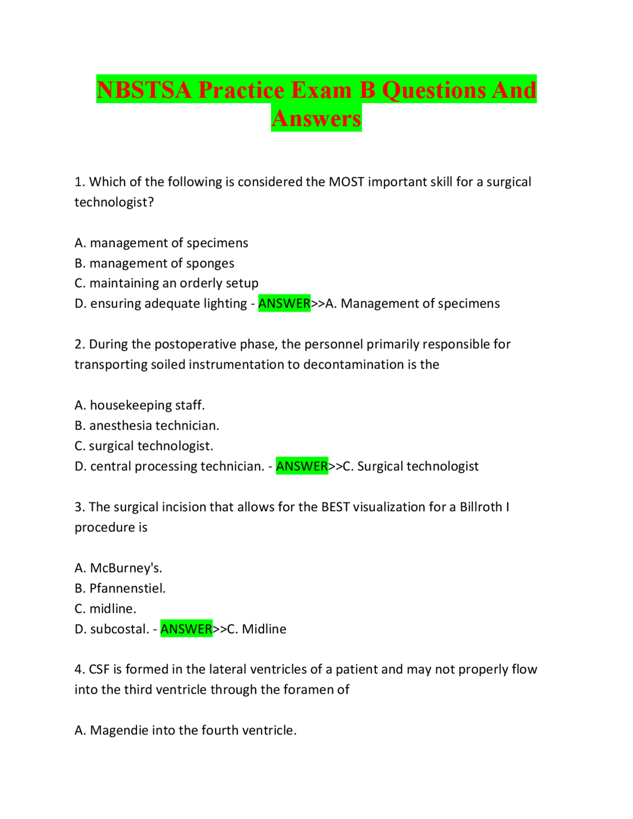 NBSTSA Practice Exam B: Questions and Answers for Surgical ...