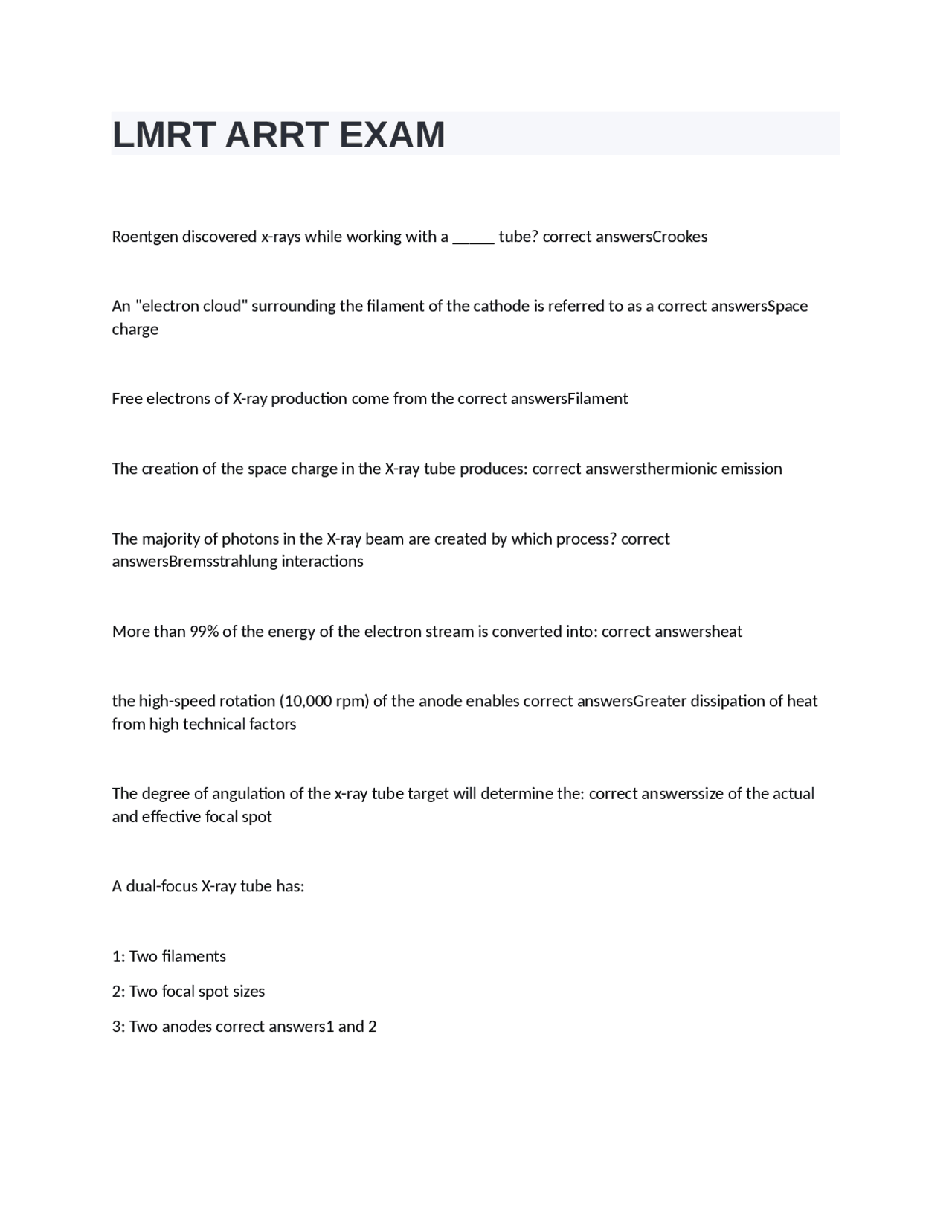 LMRT ARRT Exam: X-ray Technology Questions and Answers | Exams Nursing ...