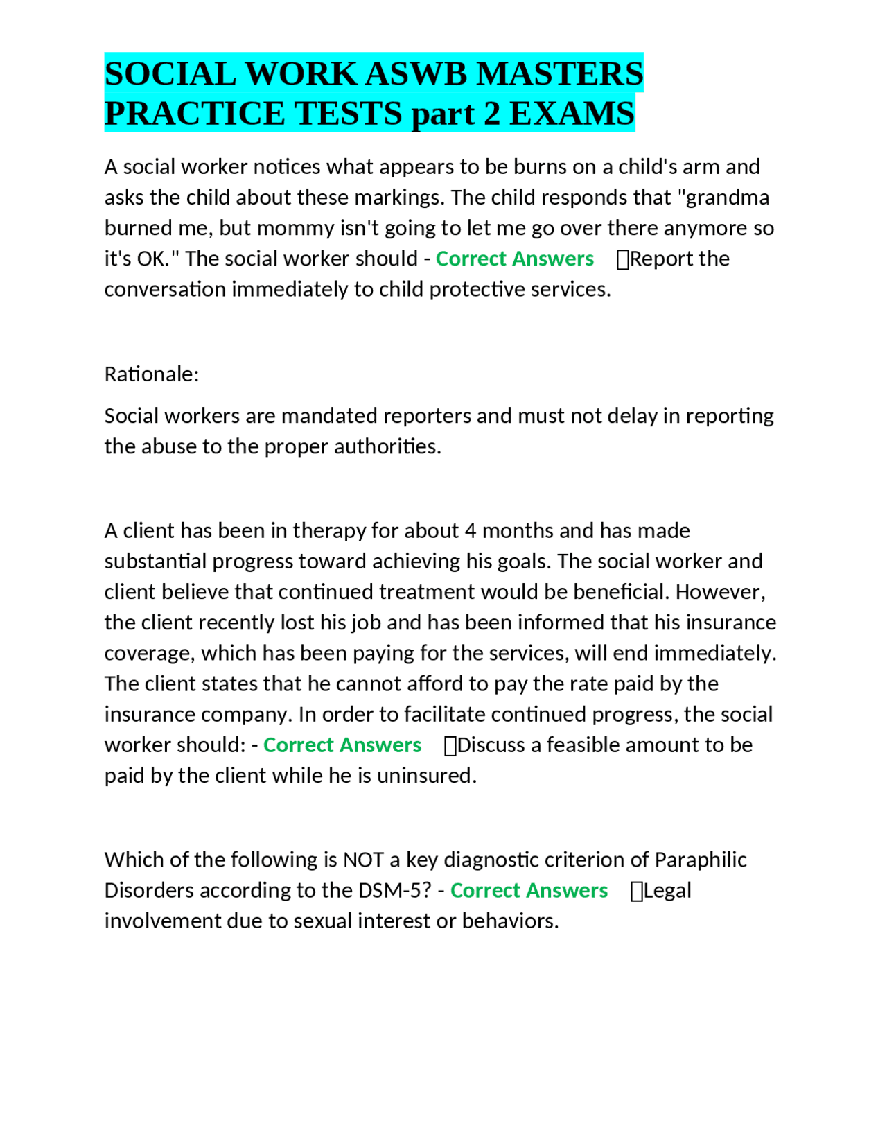 Social Work ASWB Masters Practice Tests: Ethical and Diagnostic ...