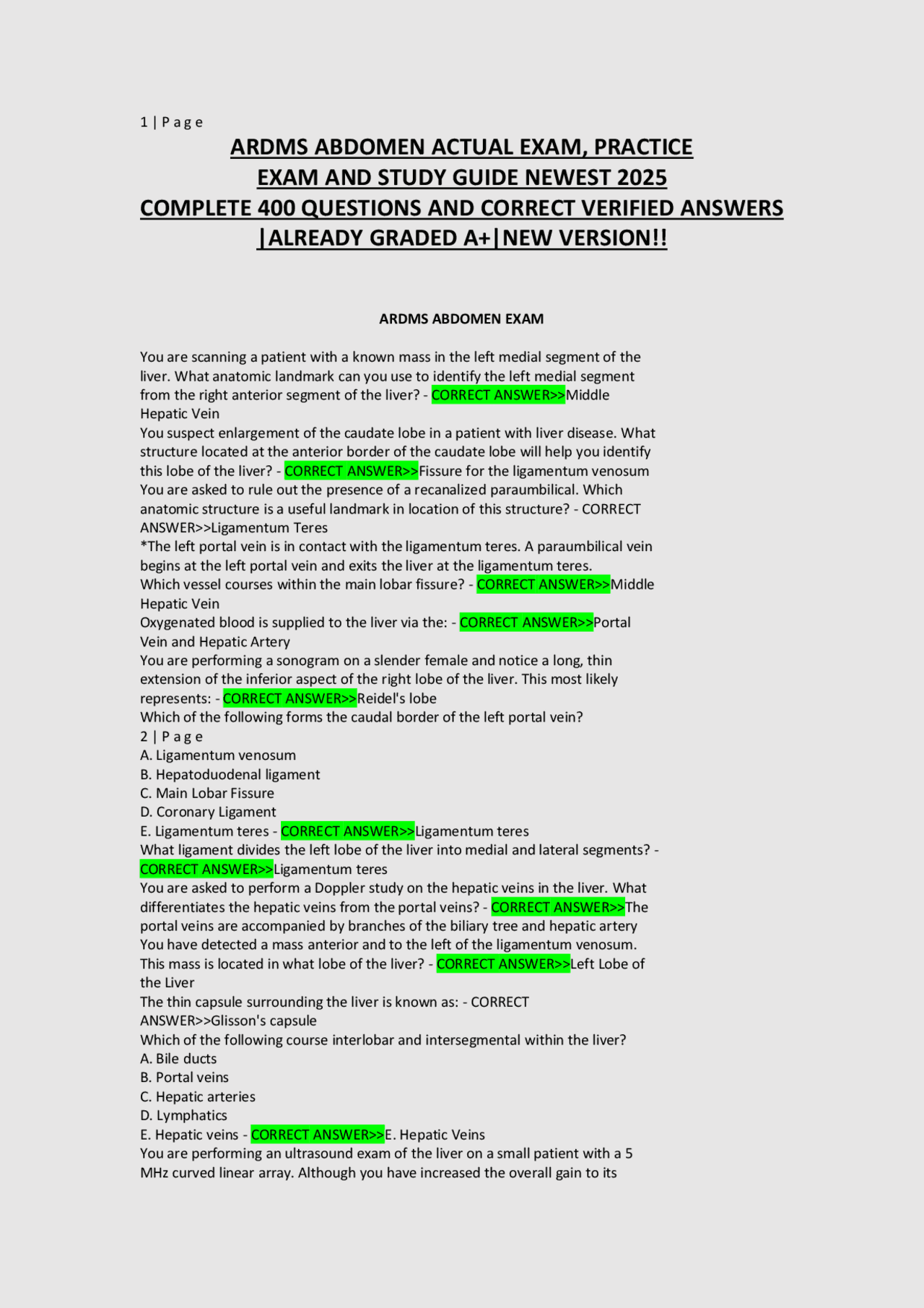 ARDMS Abdomen Ultrasound Exam: Practice Questions and Answers | Exams ...