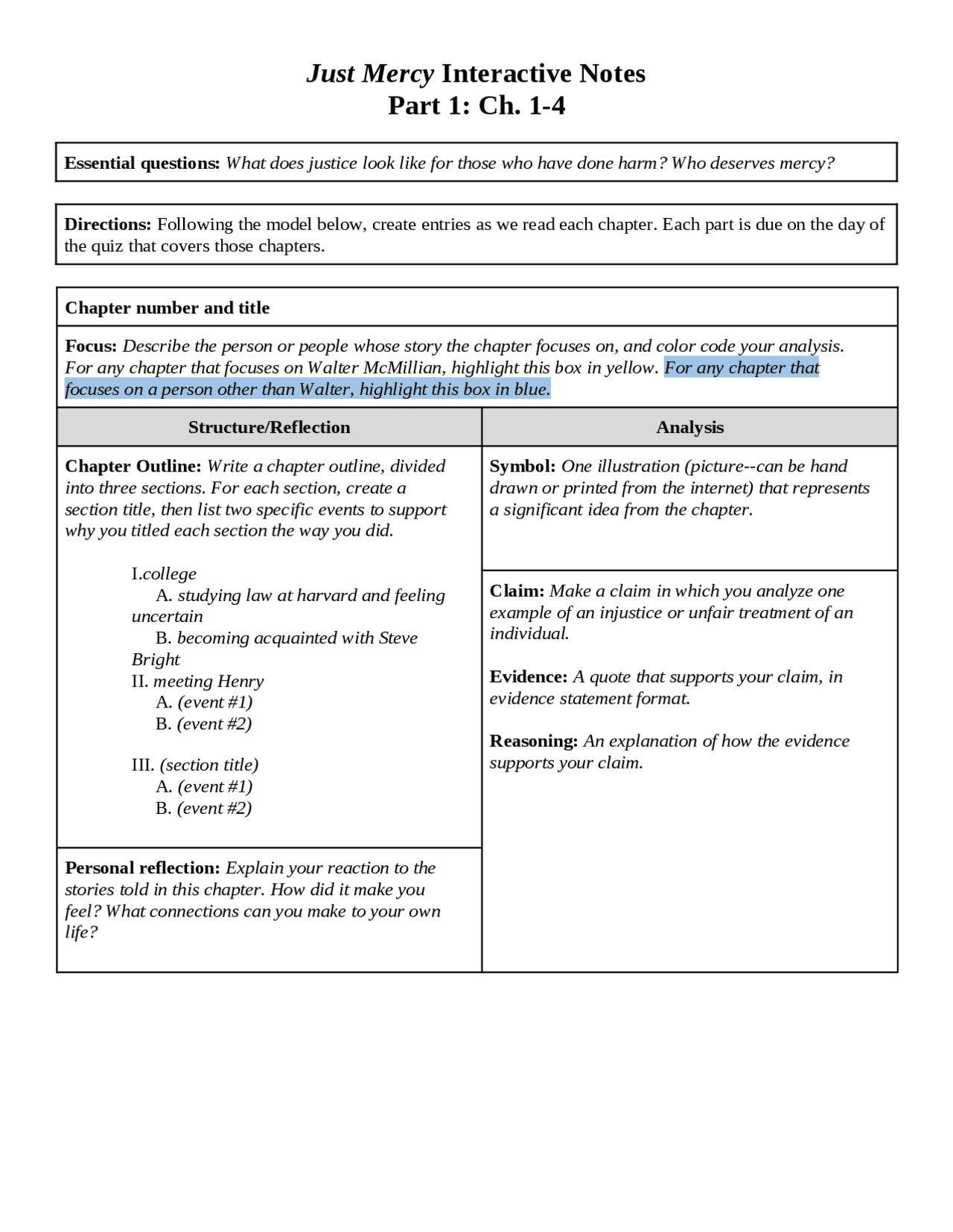 1-4 just mercy interactive notes | Cheat Sheet English | Docsity