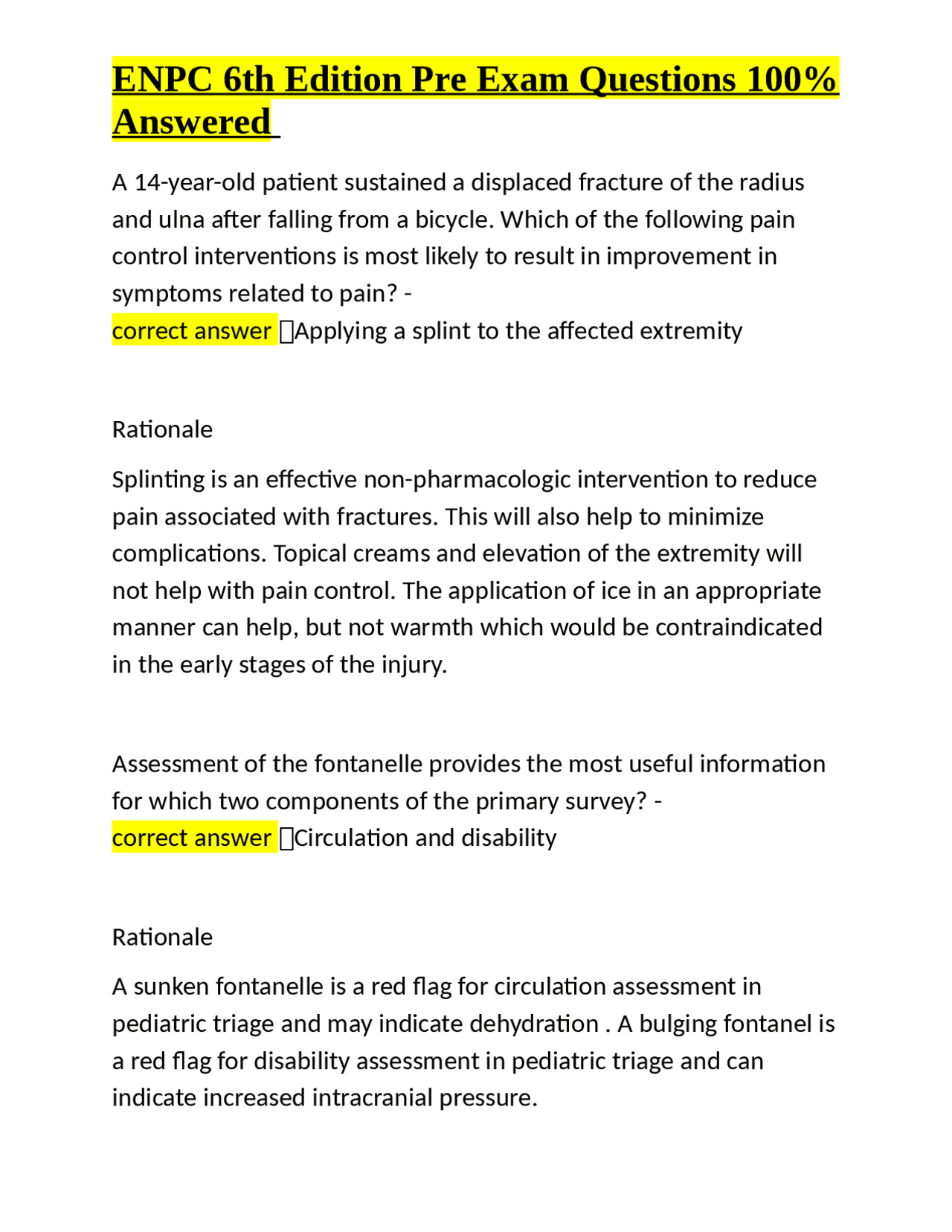 ENPC 6th Edition Pre-Exam Questions: Comprehensive Review for Emergency ...