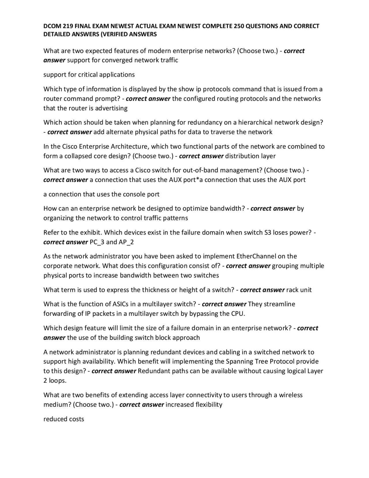 DCOM 219 FINAL EXAM NEWEST ACTUAL EXAM NEWEST COMPLETE 250 QUESTIONS ...