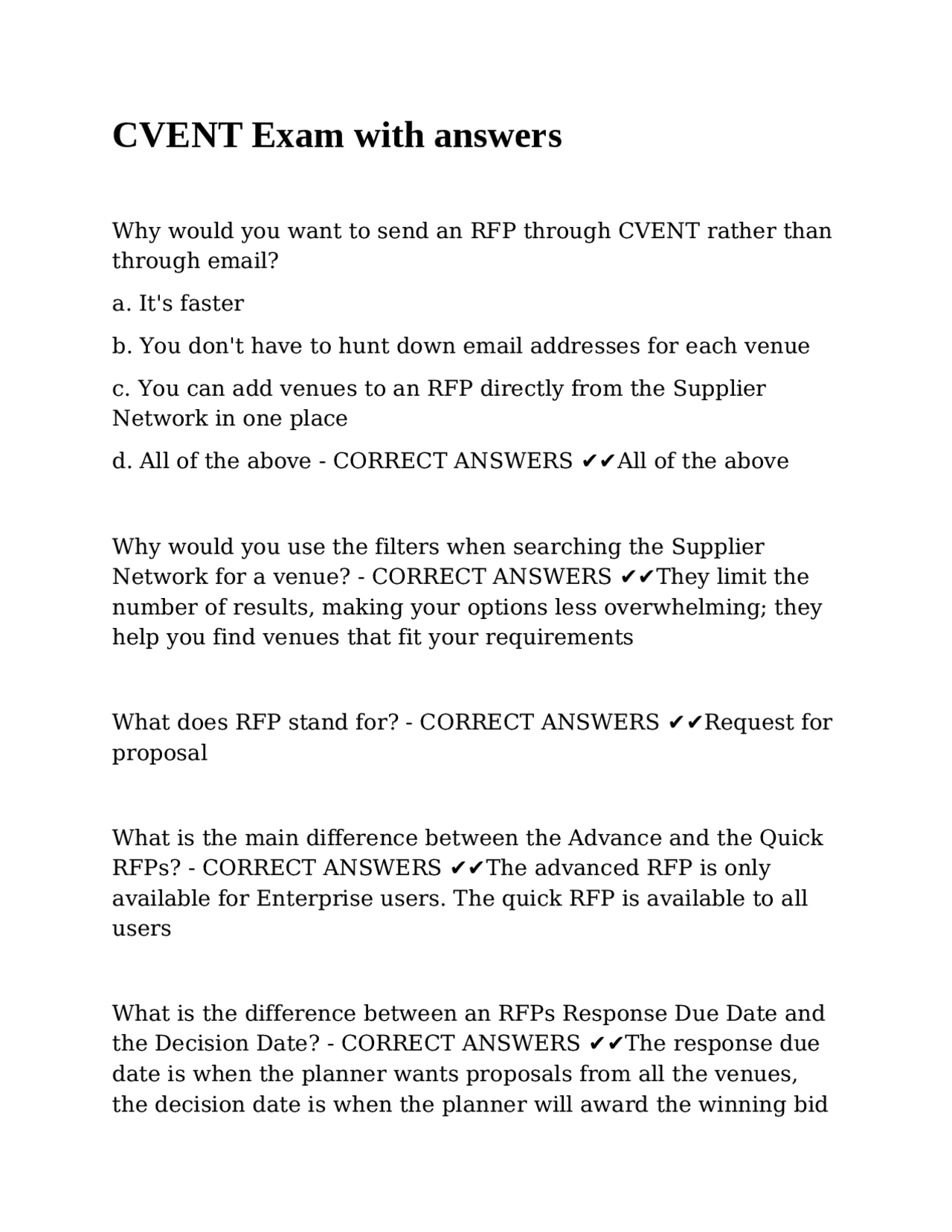 CVENT Exam with Answers: A Guide to RFPs and Venue Management | Exams ...