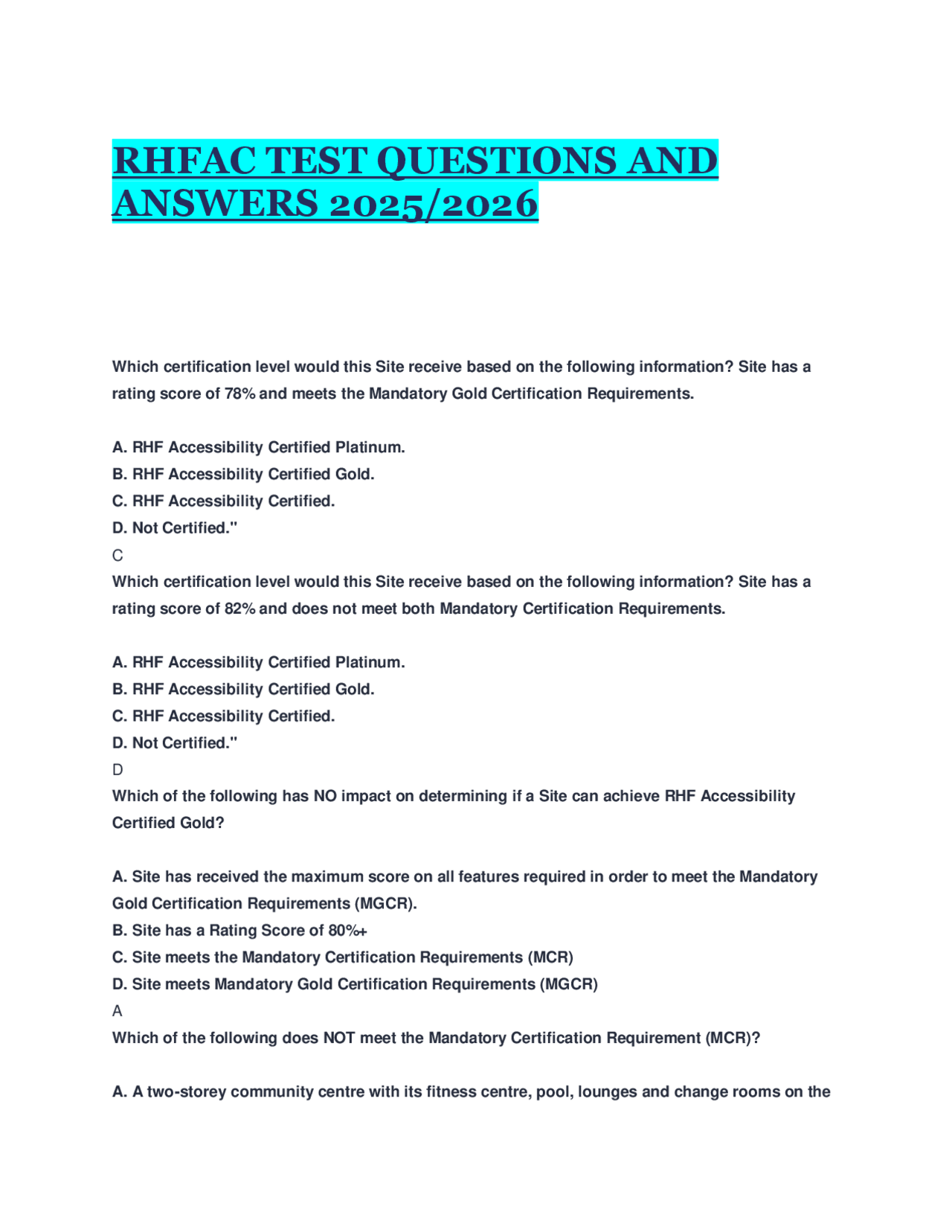 RHFAC Accessibility Certification: Test Questions and Answers | Exams ...