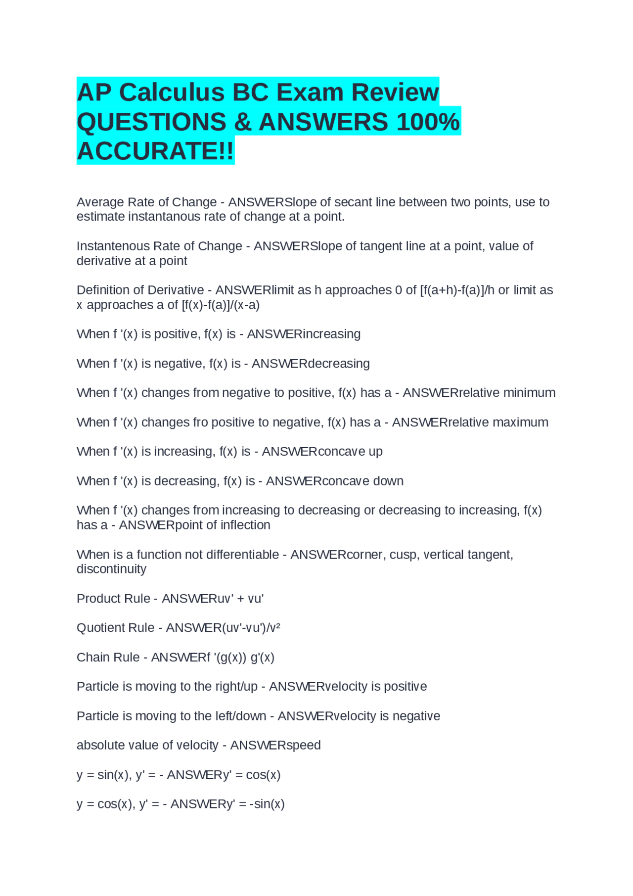 AP Calculus BC Exam Review: Questions & Answers | Exams Advanced ...
