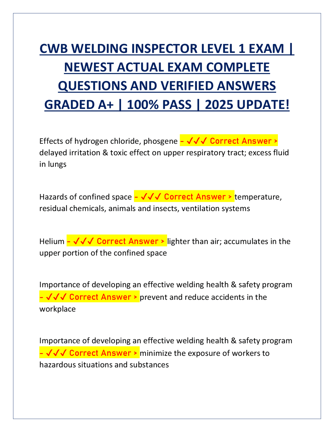 CWB Welding Inspector Level 1 Exam: Questions and Answers | Exams ...