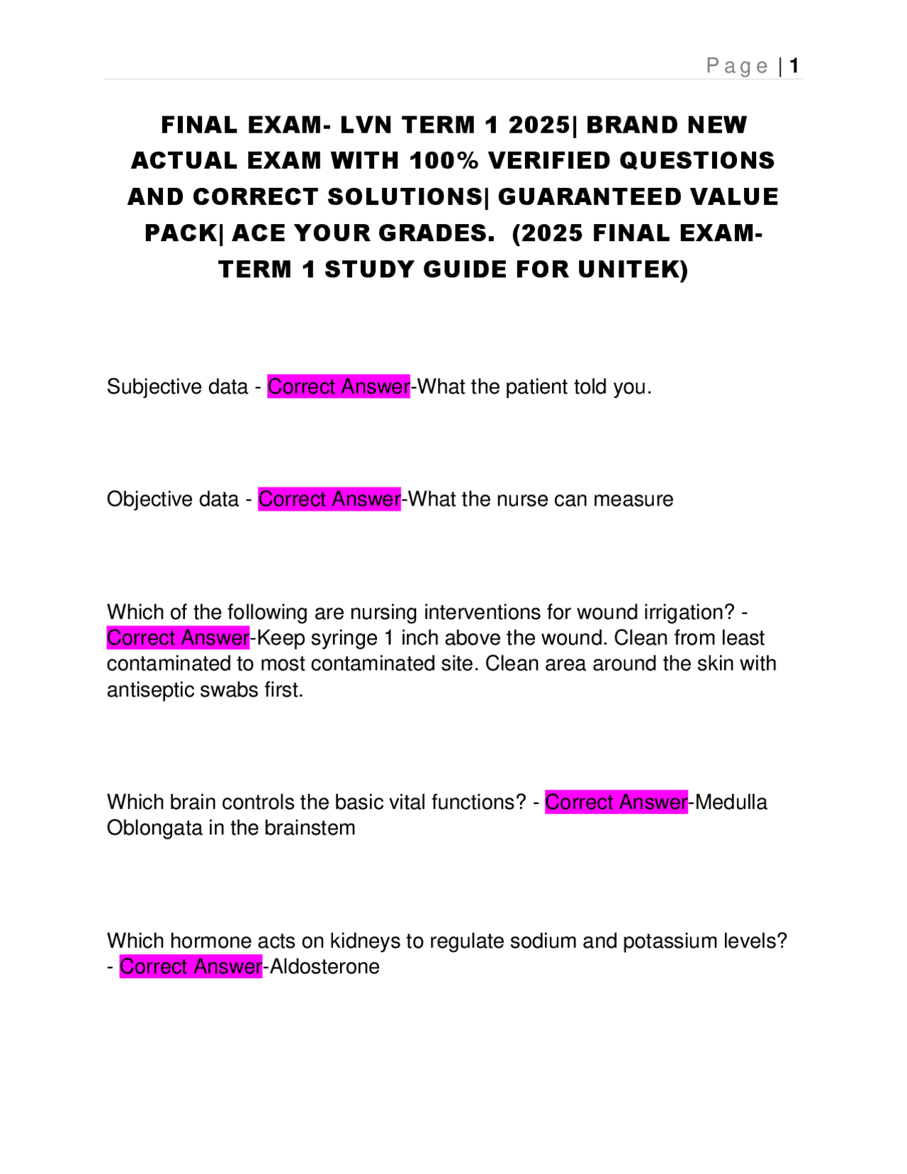 LVN Term 1 Final Exam Study Guide: Key Concepts and Practice Questions ...