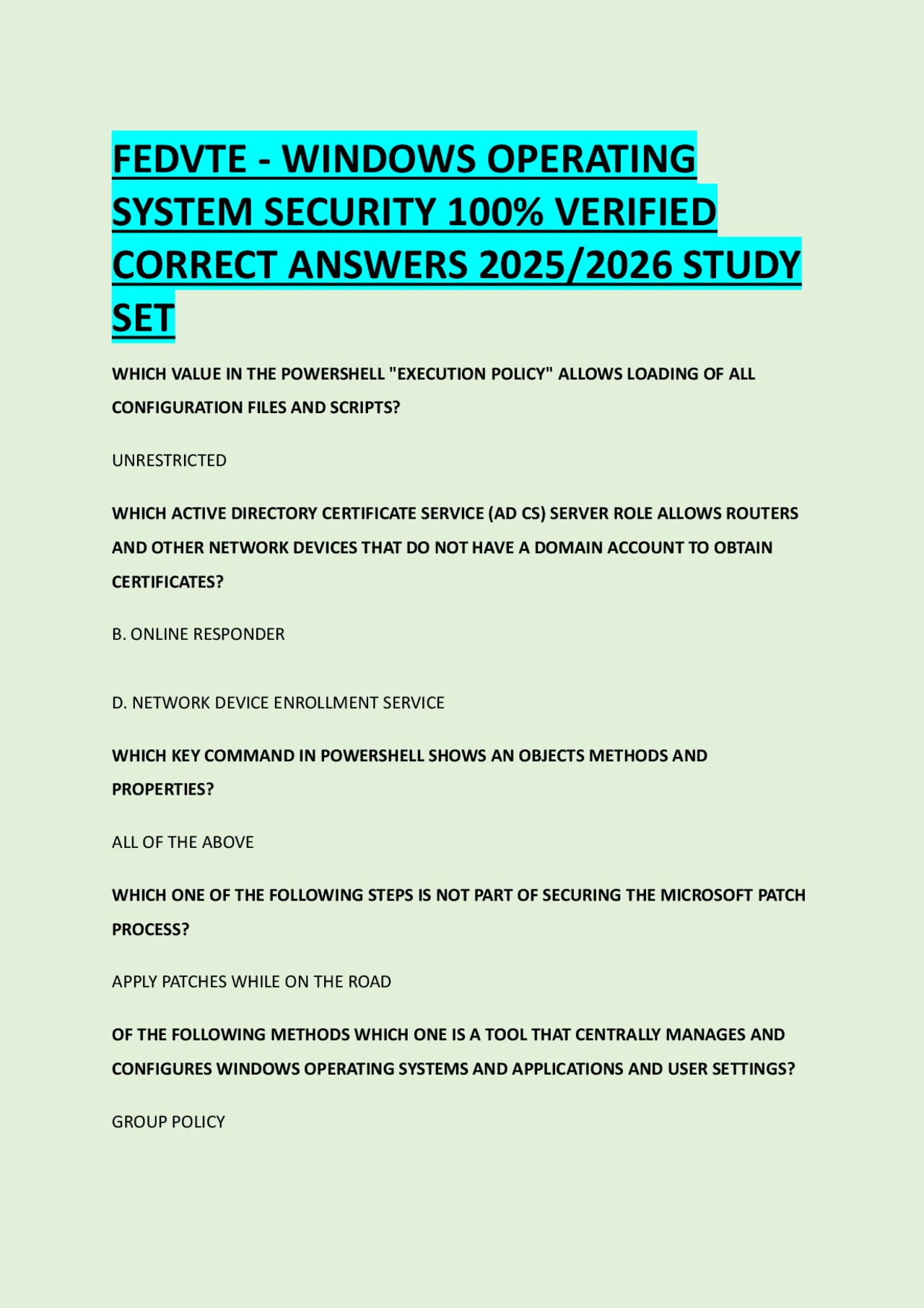 FEDVTE - WINDOWS OPERATING SYSTEM SECURITY 100% VERIFIED CORRECT ANSWERS 2025/2026 STUDY | Exams ...