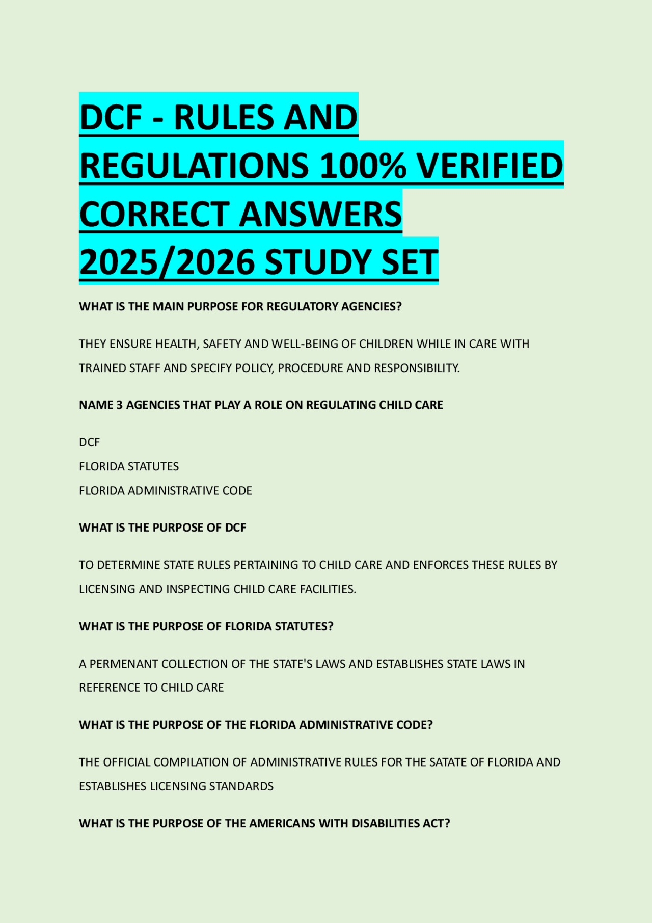DCF - RULES AND REGULATIONS 100% VERIFIED CORRECT ANSWERS 2025/2026 ...