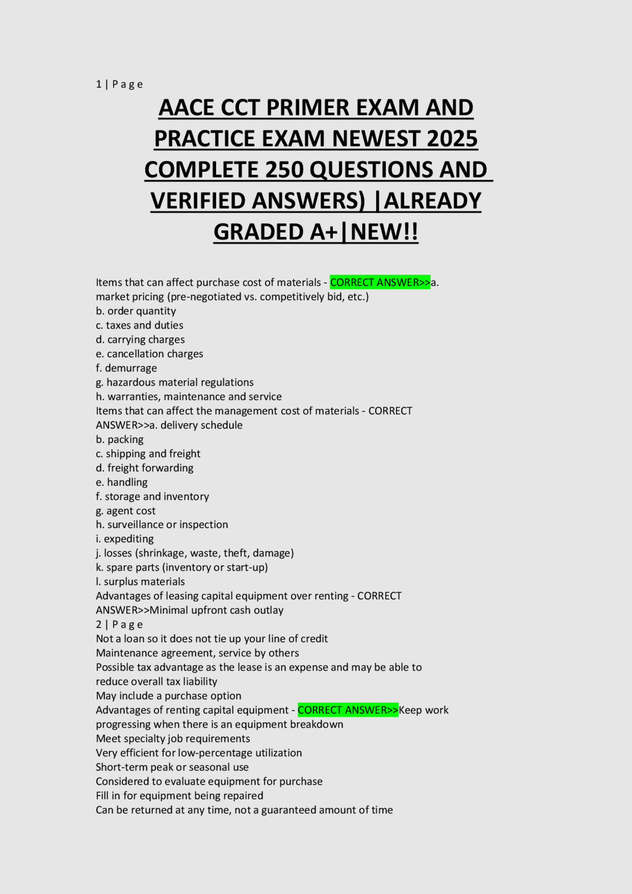 AACE CCT Primer Exam and Practice Exam: 250 Questions and Verified ...