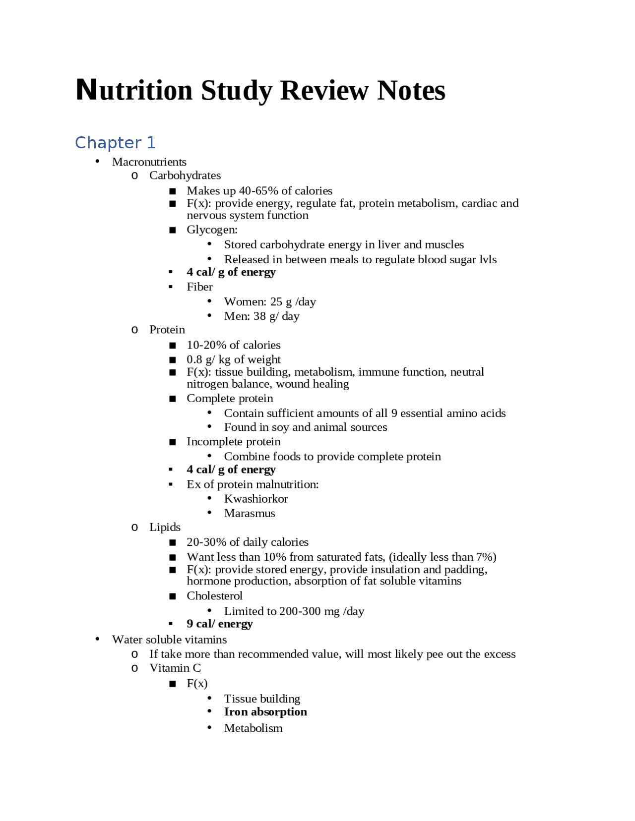 Nutrition Study Review Notes: A Guide to Macronutrients, Vitamins, and ...