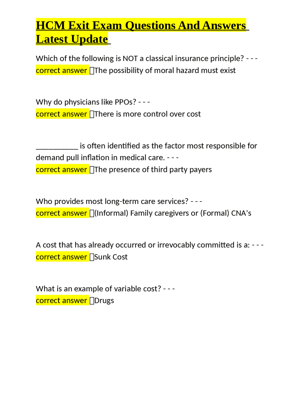HCM Exit Exam Questions and Answers: Healthcare Management Concepts and ...