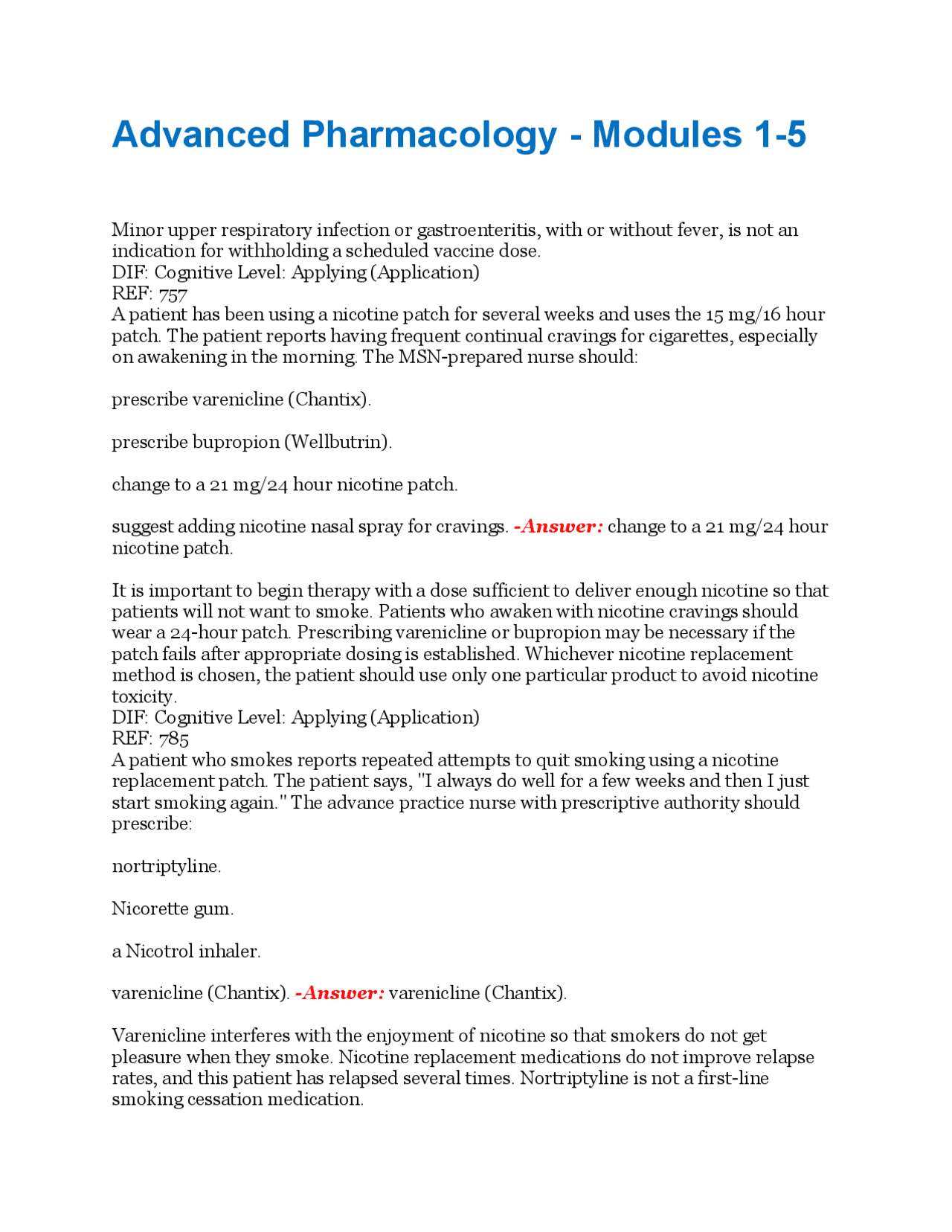 Pharmacology Practice Questions: Modules 1-5 | Exams Nursing | Docsity