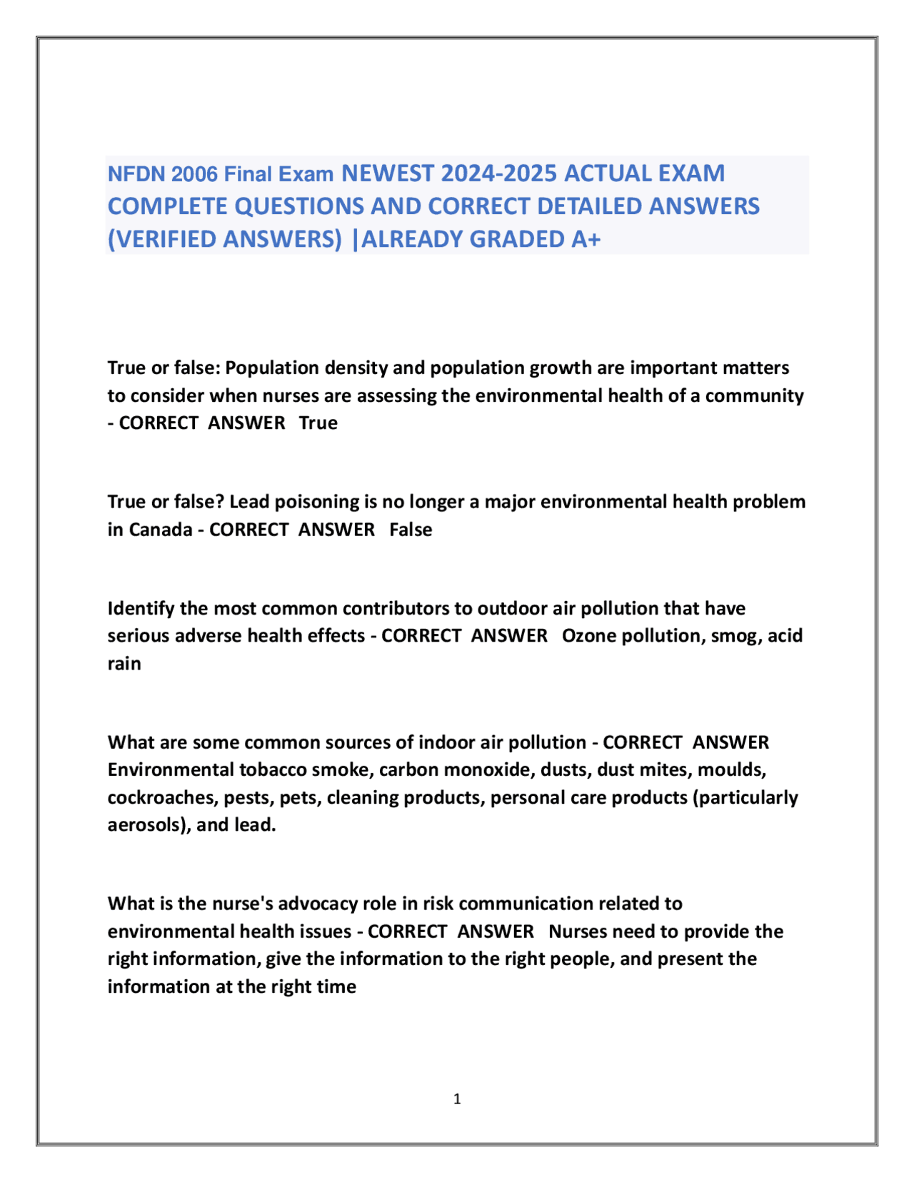 NFDN 2006 Final Exam NEWEST 2024-2025 ACTUAL EXAM COMPLETE QUESTIONS ...