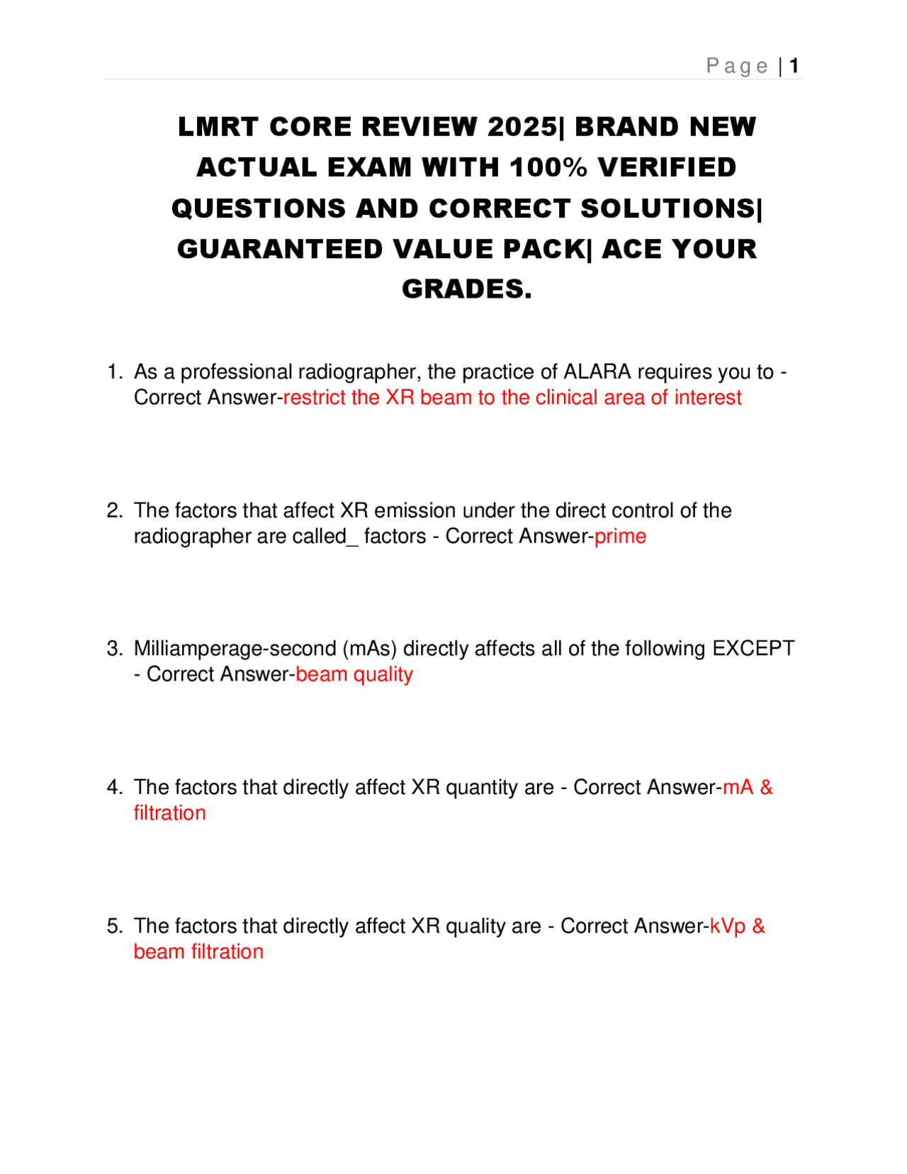 LMRT CORE REVIEW 2025: Radiography Exam Questions and Answers | Exams ...