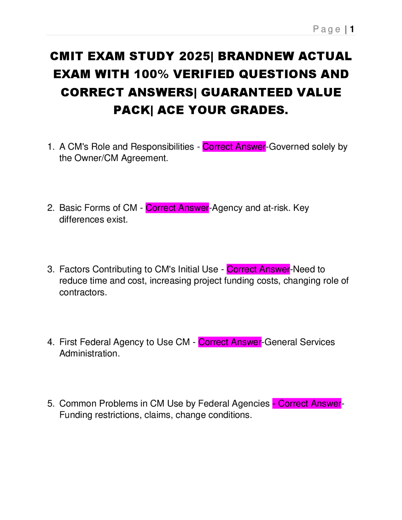 CMIT Exam Study Guide: 2025 Edition | Exams Project Management | Docsity