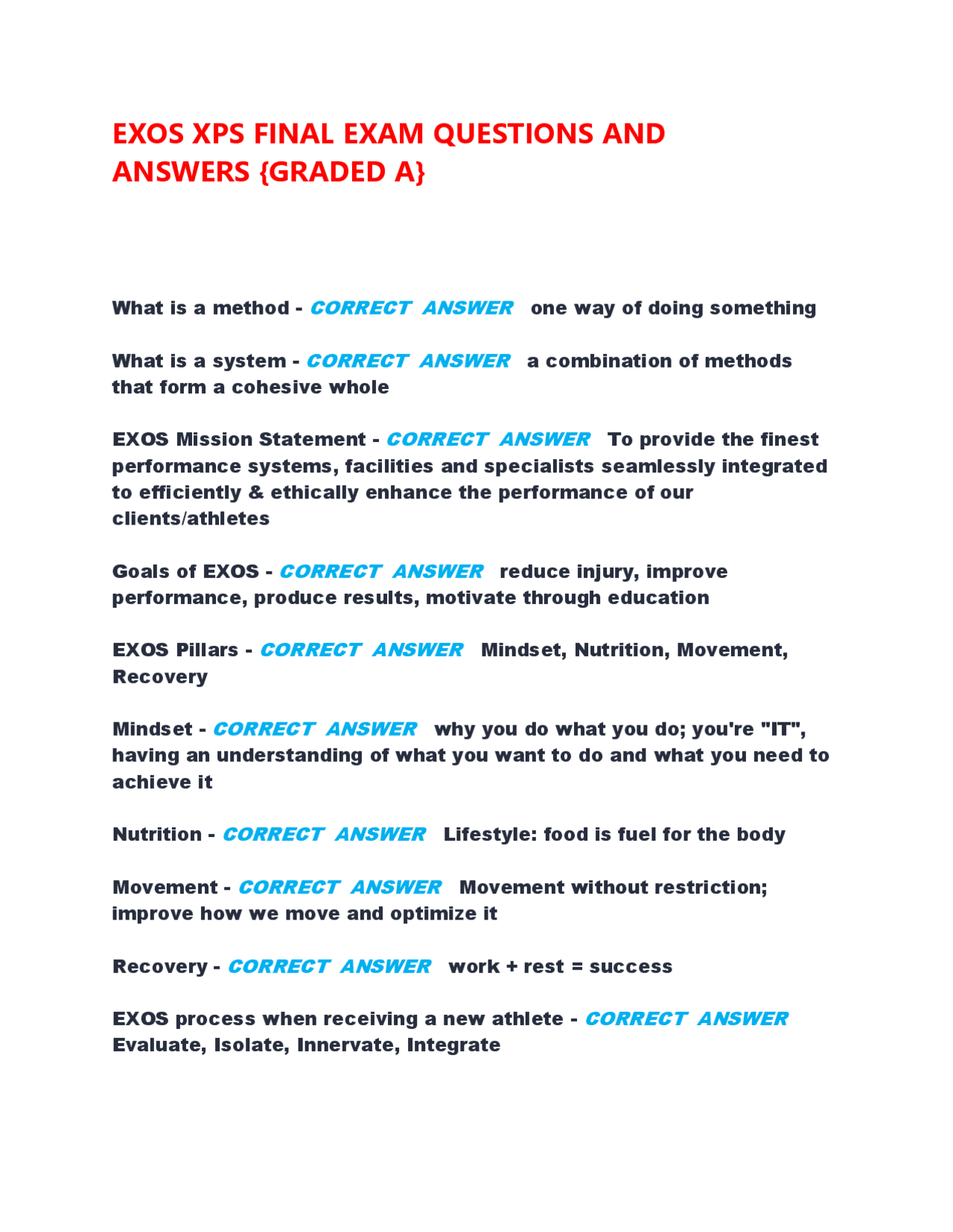 EXOS XPS Final Exam: Performance Enhancement Guide | Exams Nursing ...