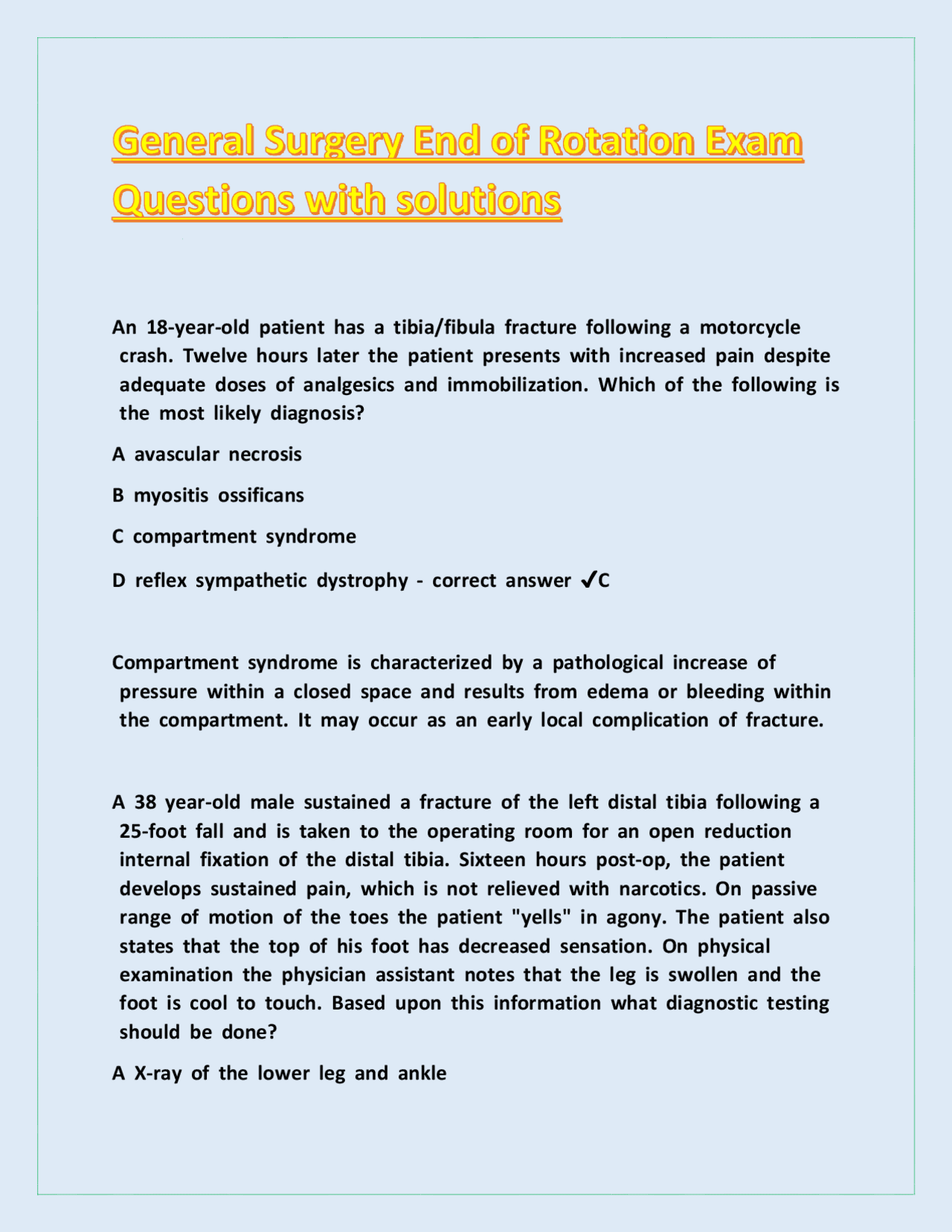 General Surgery End of Rotation Exam: Multiple Choice Questions and ...
