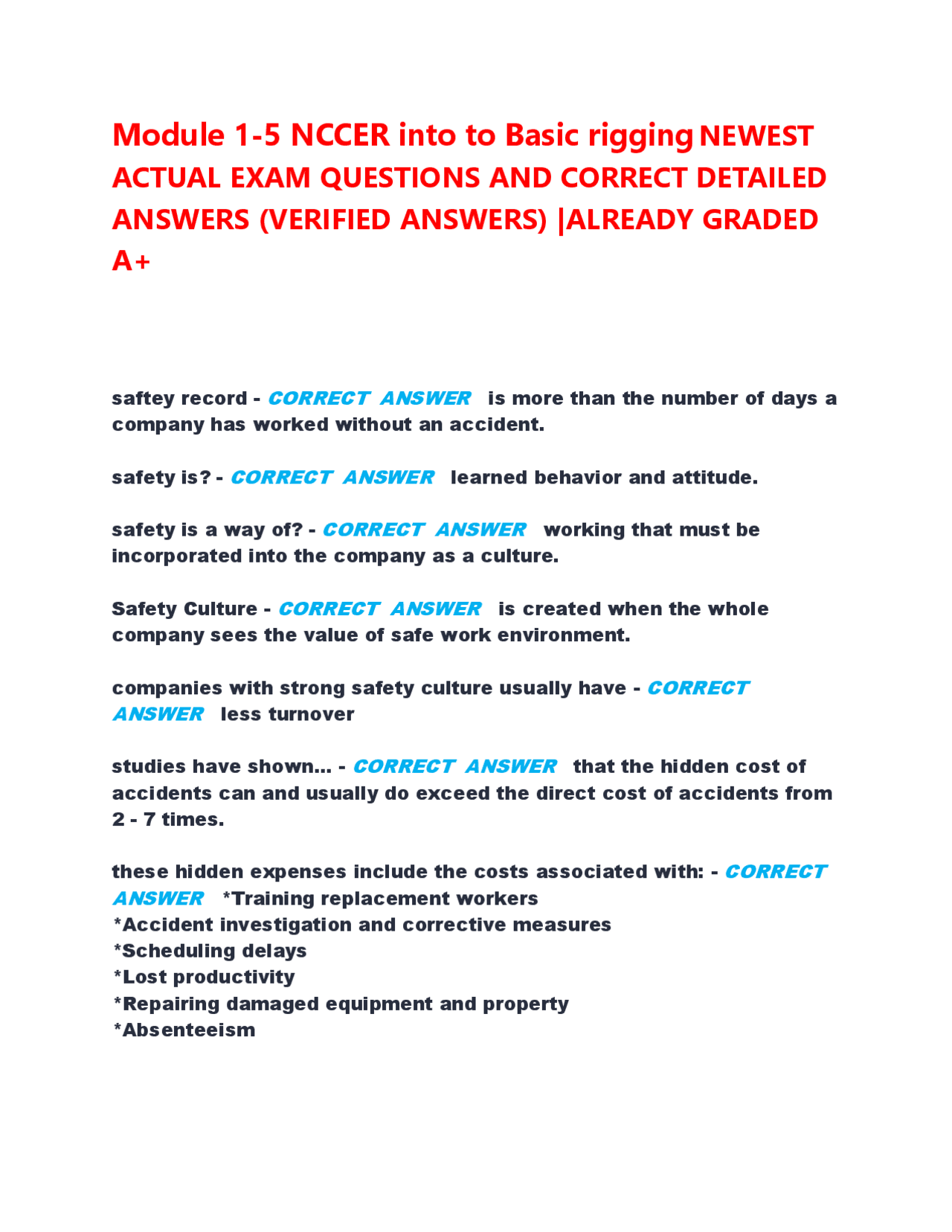 NCCER Introduction to Basic Rigging: Exam Questions and Answers | Exams ...