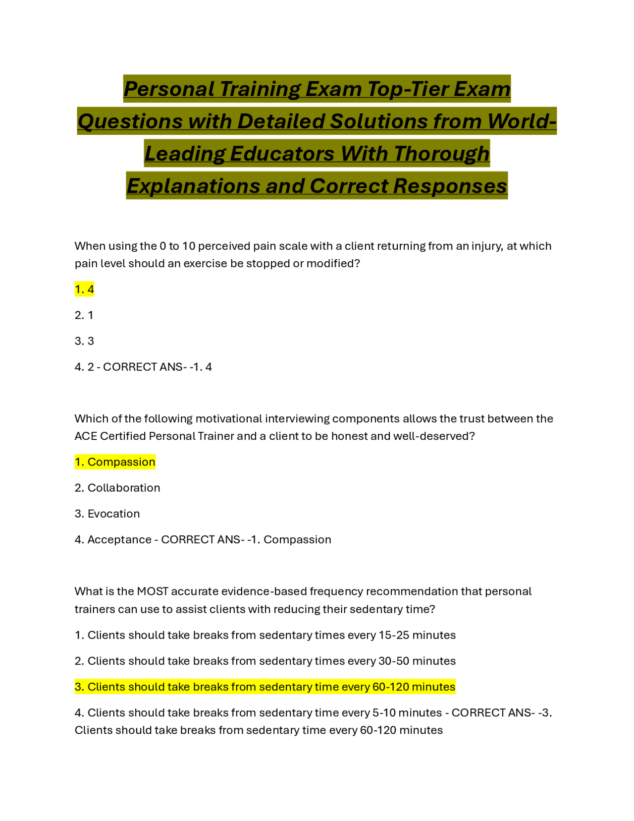 Personal Training Exam: Top-Tier Questions with Detailed Solutions ...