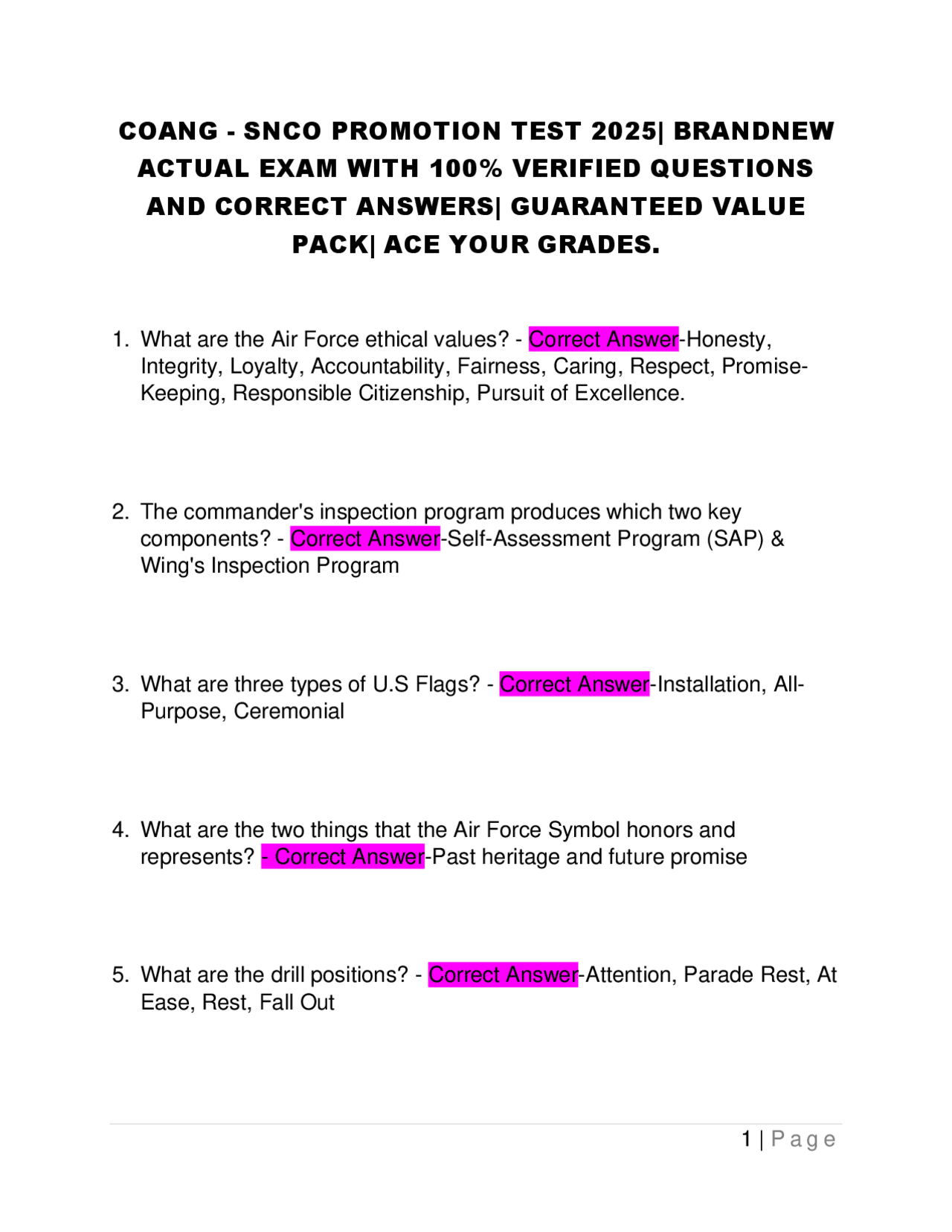 Air Force SNCO Promotion Test 2025: Questions and Answers | Exams ...