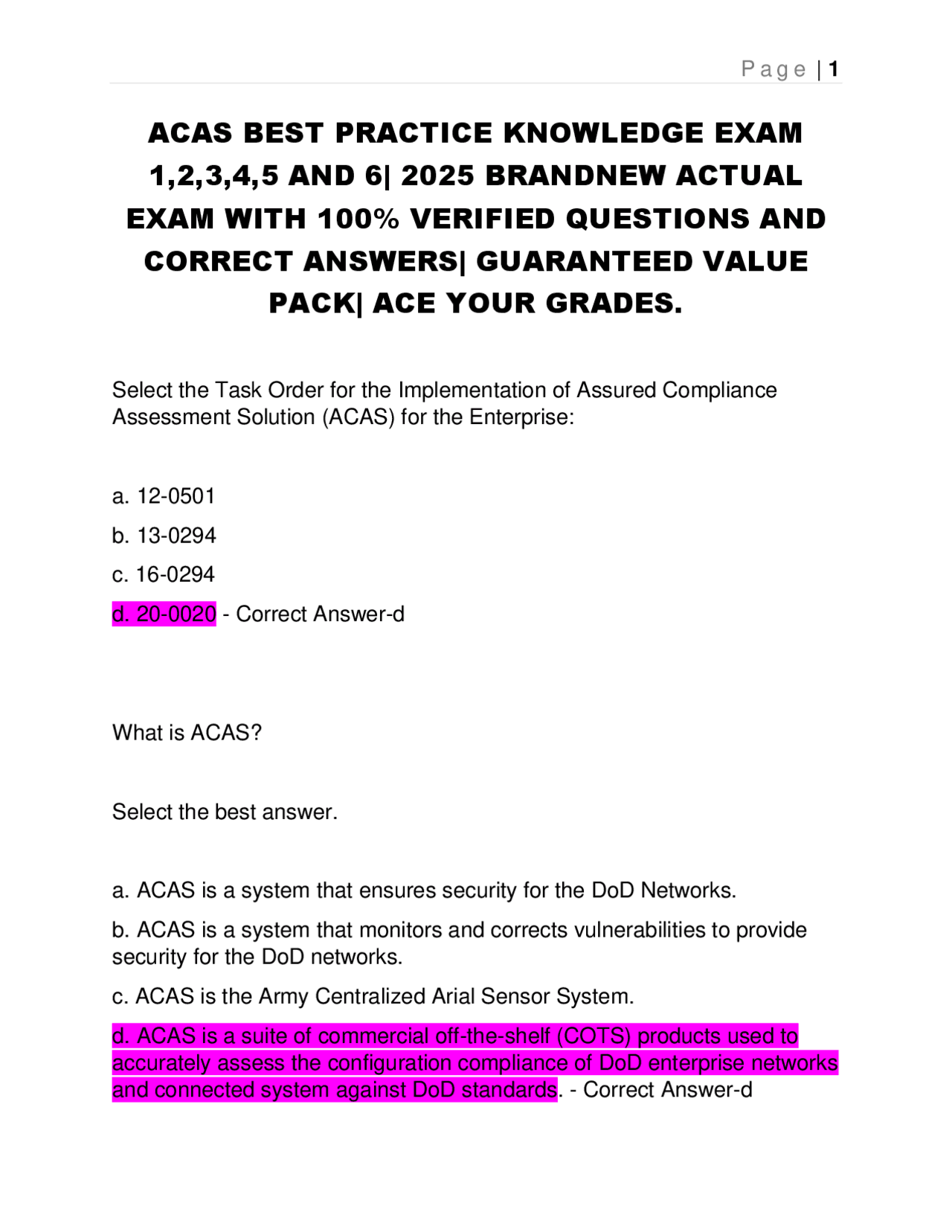 ACAS Best Practice Knowledge Exam: Questions and Answers | Exams ...