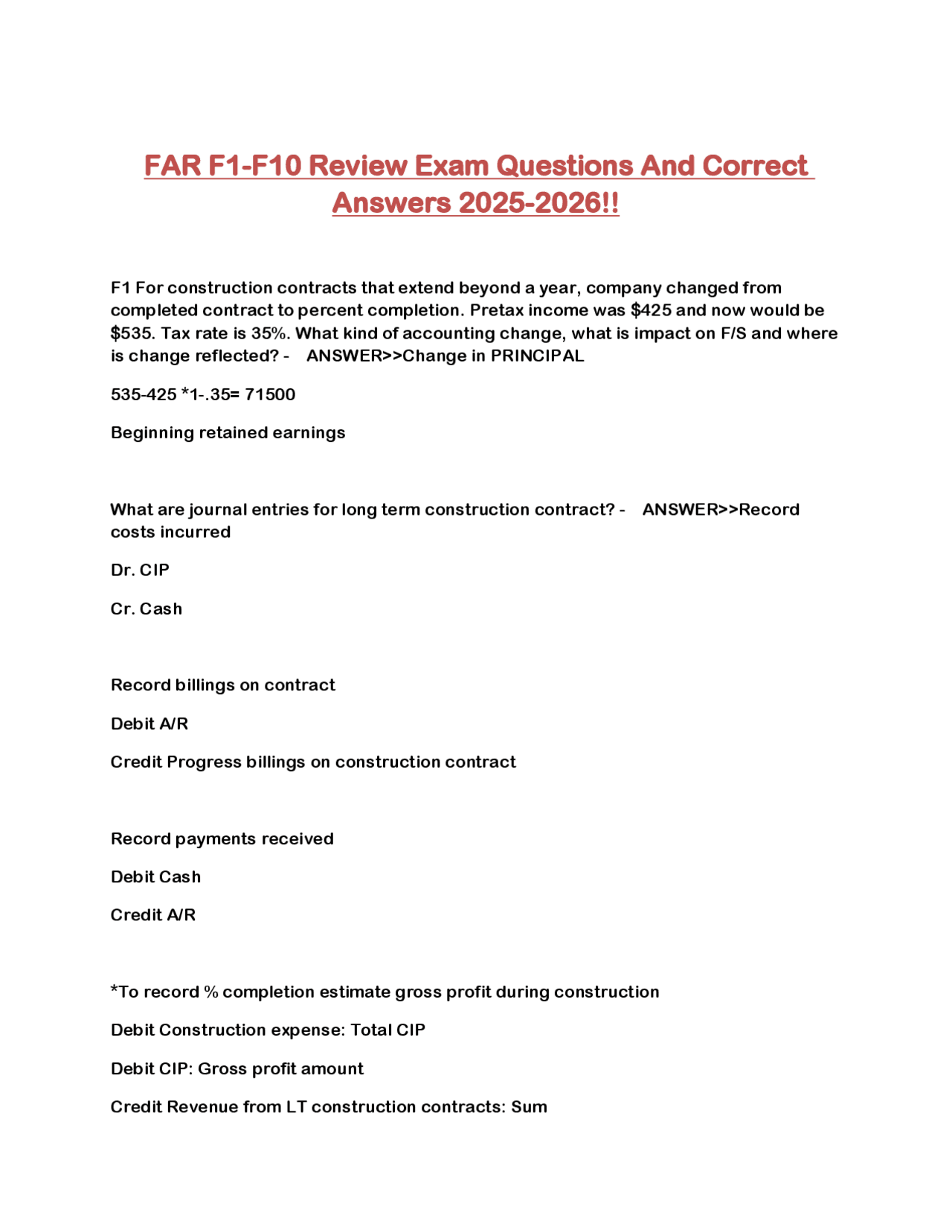 FAR F1-F10 Review Exam Questions and Correct Answers 2025-2026 | Exams ...