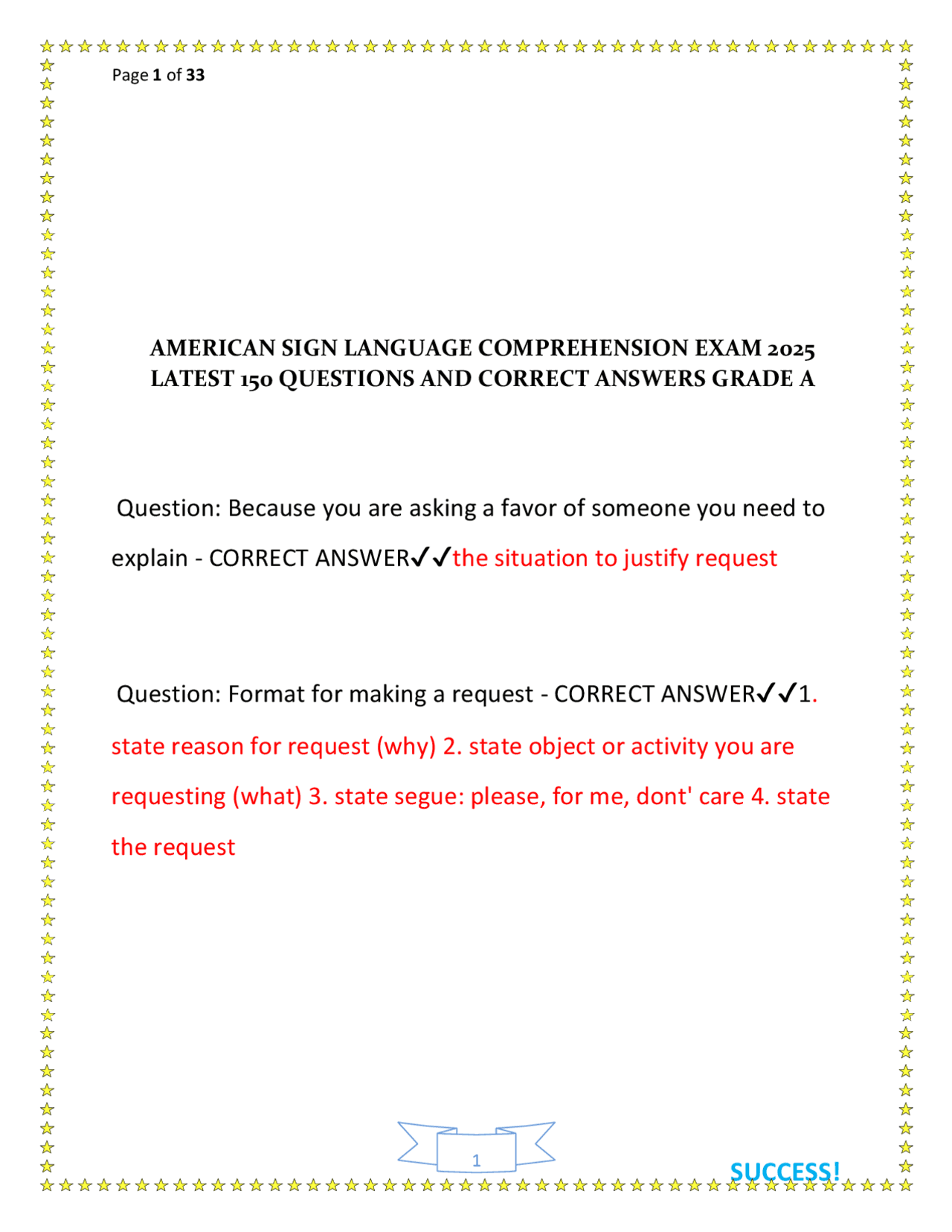 American Sign Language Comprehension Exam: 150 Questions and Answers ...