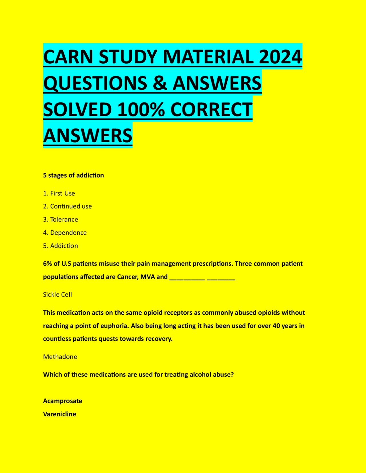 CARN STUDY MATERIAL 2024 QUESTIONS & ANSWERS SOLVED 100% CORRECT ...