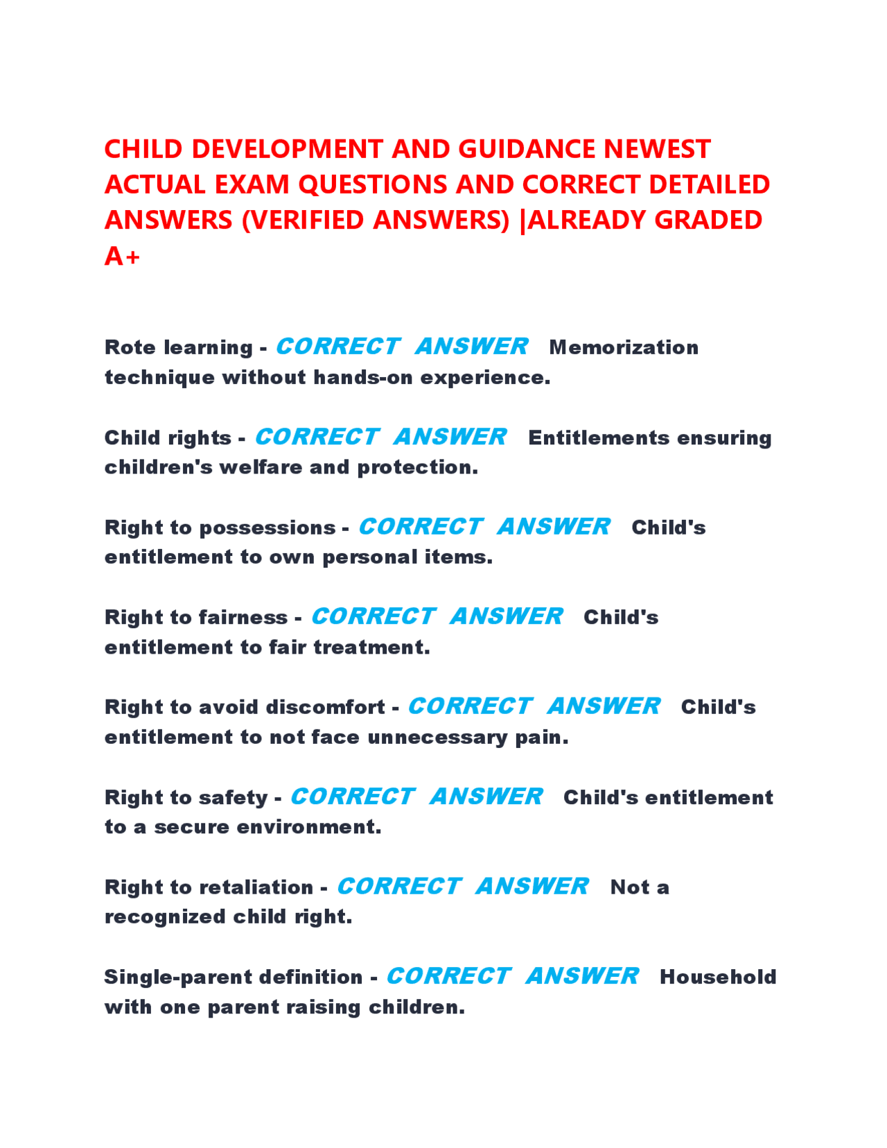 Child Development and Guidance: Exam Questions and Answers | Exams ...